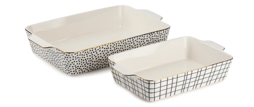 2-Piece Ceramic Rectangular Baking Dish Set with Polka Dot Design, Oven-Safe Casserole Dishes ...