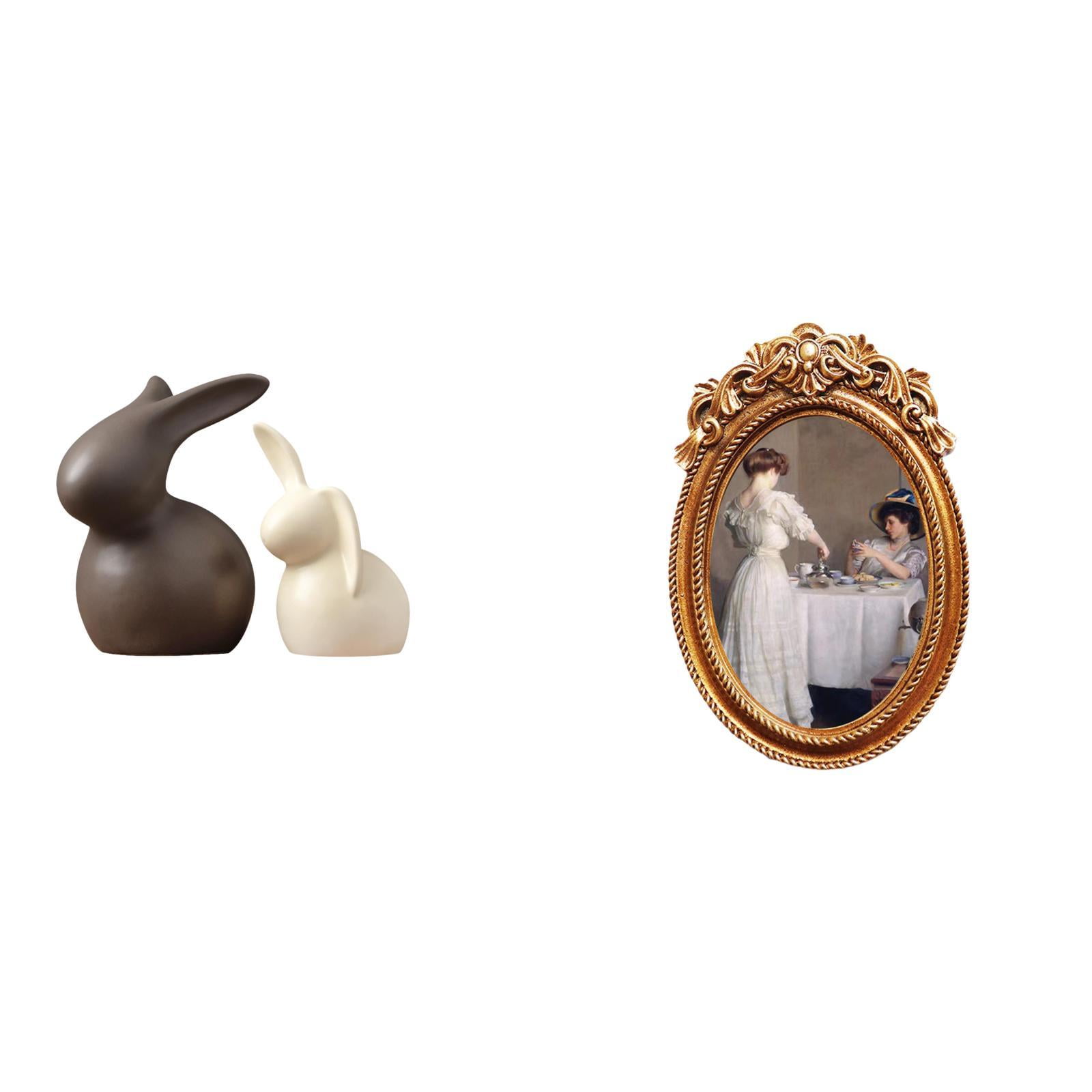 2 Piece Ceramic Statue Photo Frame Table Decor Set Vintage Resin ...