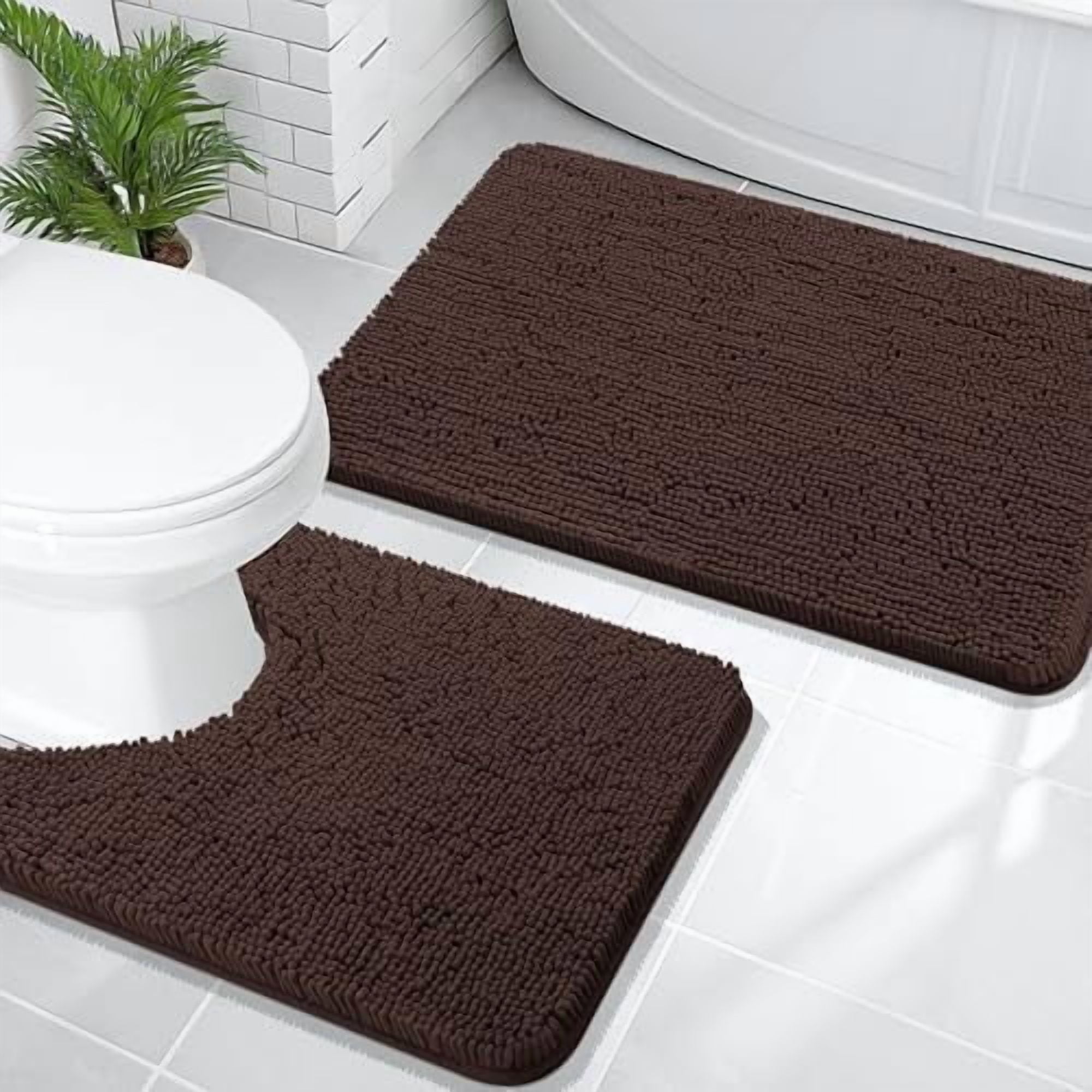 2-Piece Chenille Bathroom Rugs Set - U-Shaped Toilet Mat Machine ...