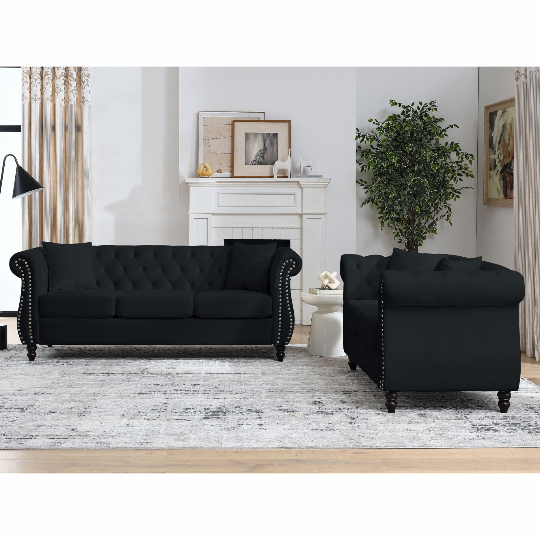 2-Piece Chesterfield 3-Seater and 2-Seater Combination Sofa, Accent Large Sofa Tufted Couch with ...