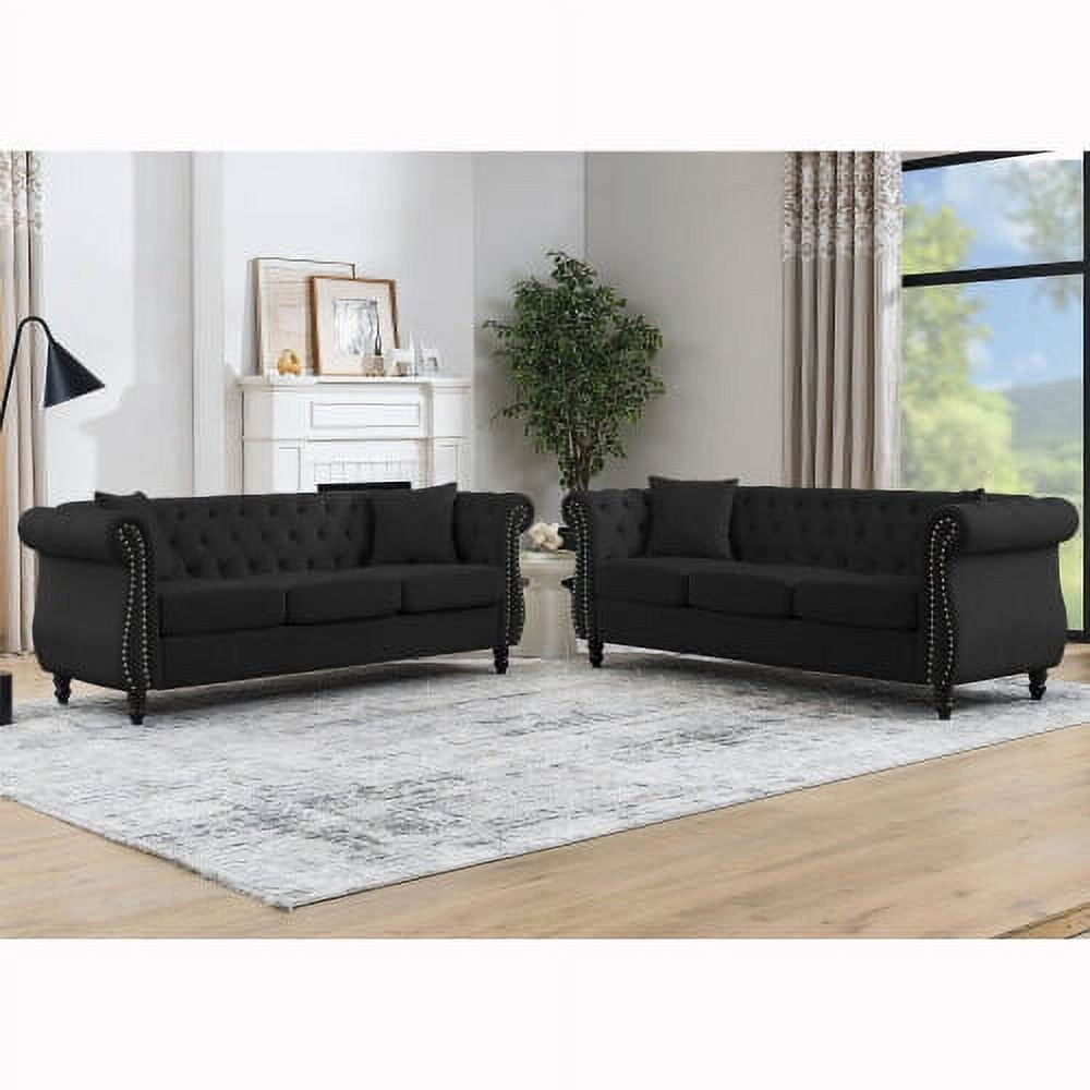 2-Piece Chesterfield 3-Seater and 3-Seater Combination Sofa, Accent Large Sofa Tufted Couch with ...