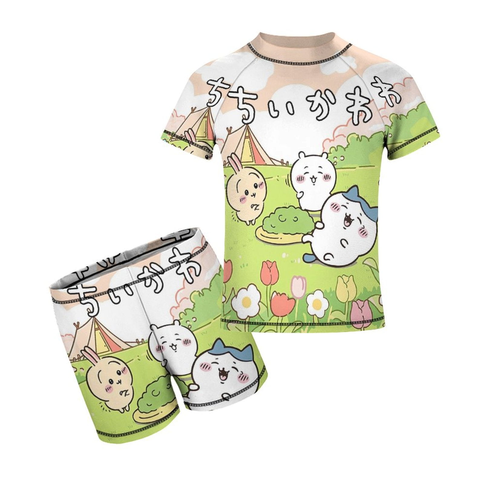 2 Piece Chii-ka-w Bathing Suits Rash Guard Swim Shirts with Shorts Set ...
