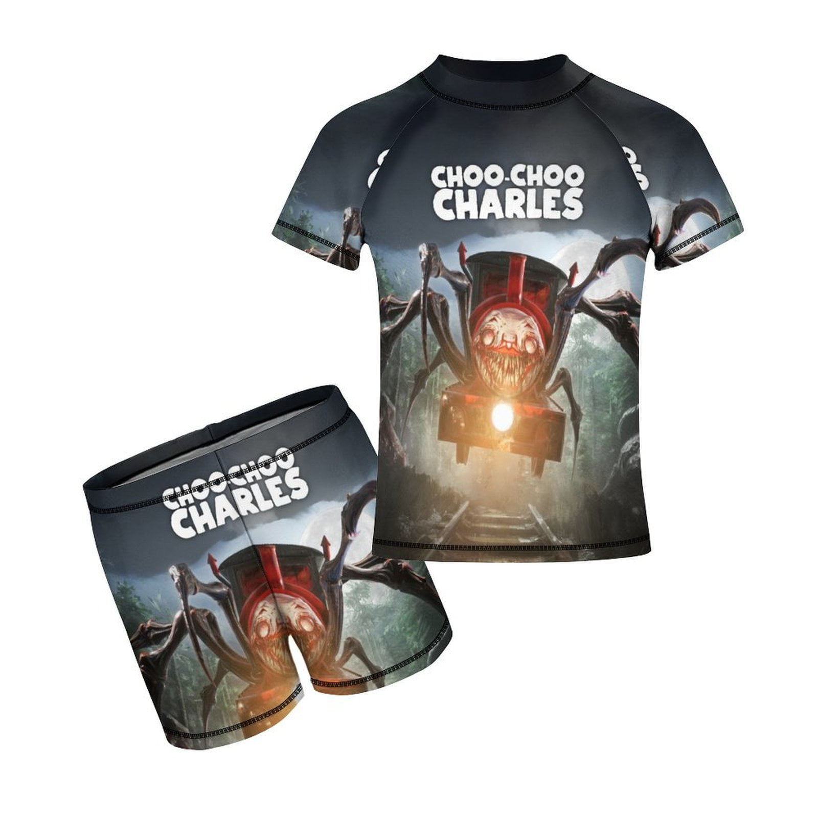 2 Piece Choo Choo Charles Rash Guard Set Summer Swim Shirts with Trunks ...