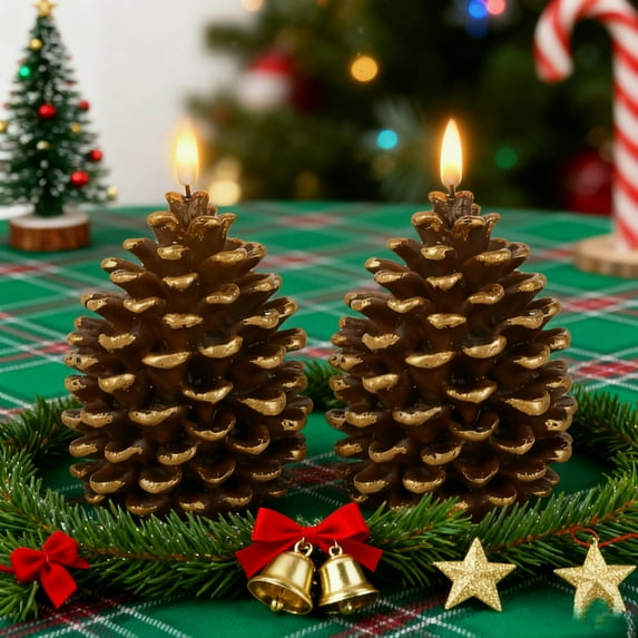 2-Piece Christmas Tree LED Flickering Candle Set, Battery-Powered ...