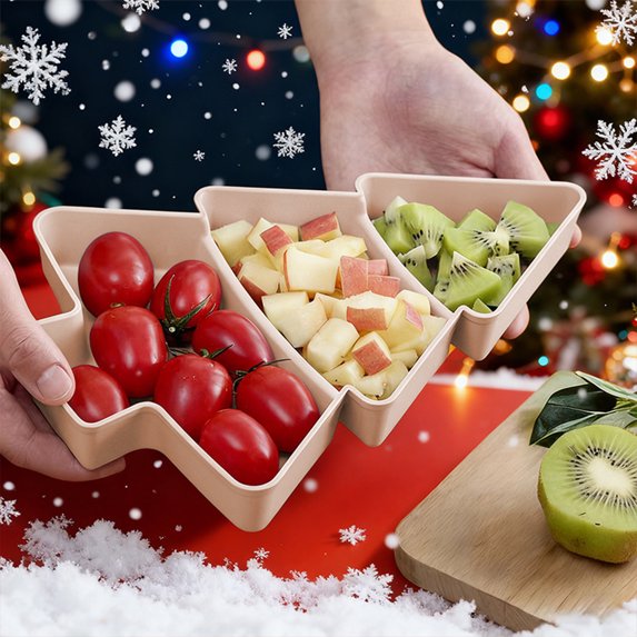 2-Piece Christmas Tree Shaped Snack Tray Set with 3 Compartments for ...