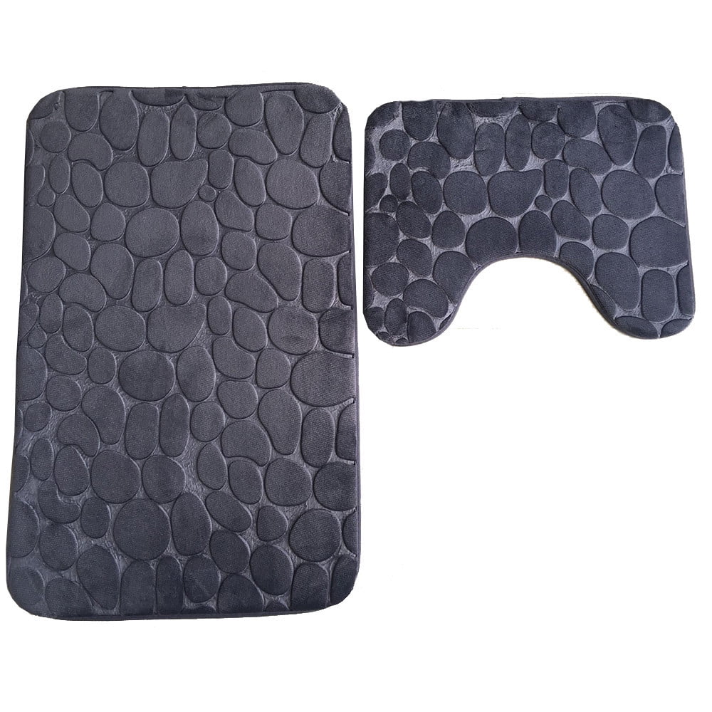 2 Piece Cloth Bath Mat Set with U-Shaped Toilet Mat Bathroom Rugs Soft ...