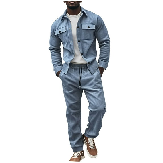 2 Piece Clothing Set for Men Long Sleeve Zip Up Jacket and Trousers ...