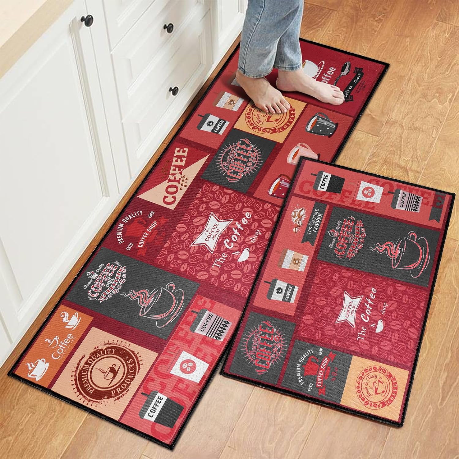2 Piece Coffee Kitchen Rugs Set,Non Skid Washable Kitchen Mats for ...