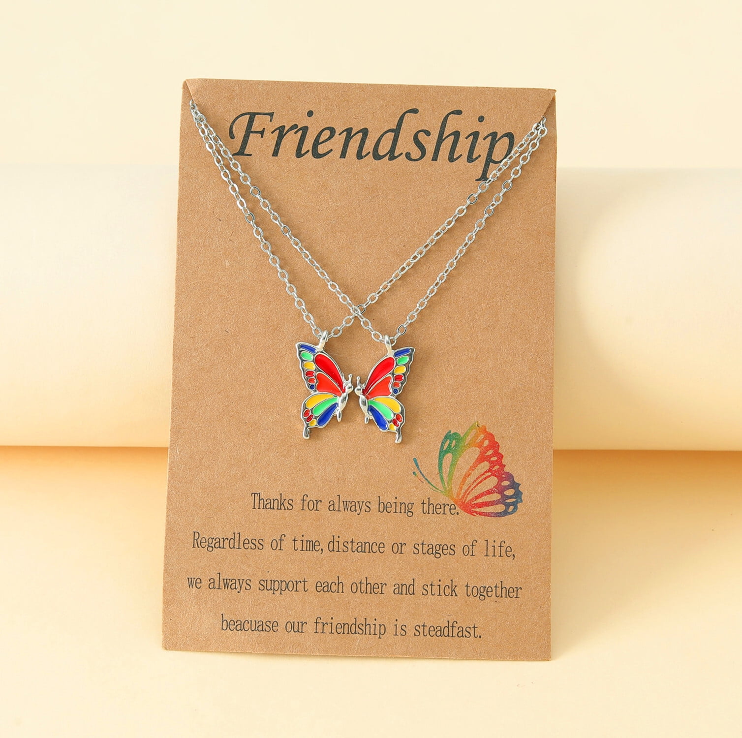 2 Piece Colorful Silver Butterfly Necklace Friendship Couple Jewelry ...