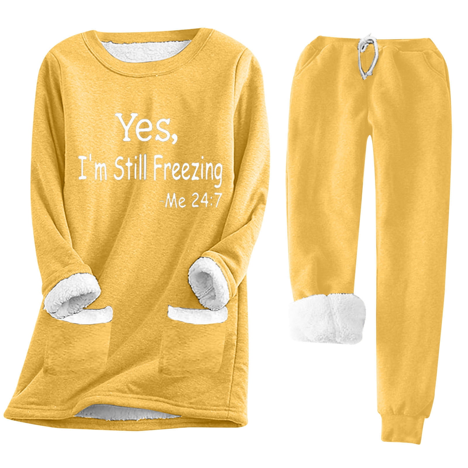 2 Piece Comfy Outfits Thermal Sets for Women Sherpa Fleece Lined Warm ...