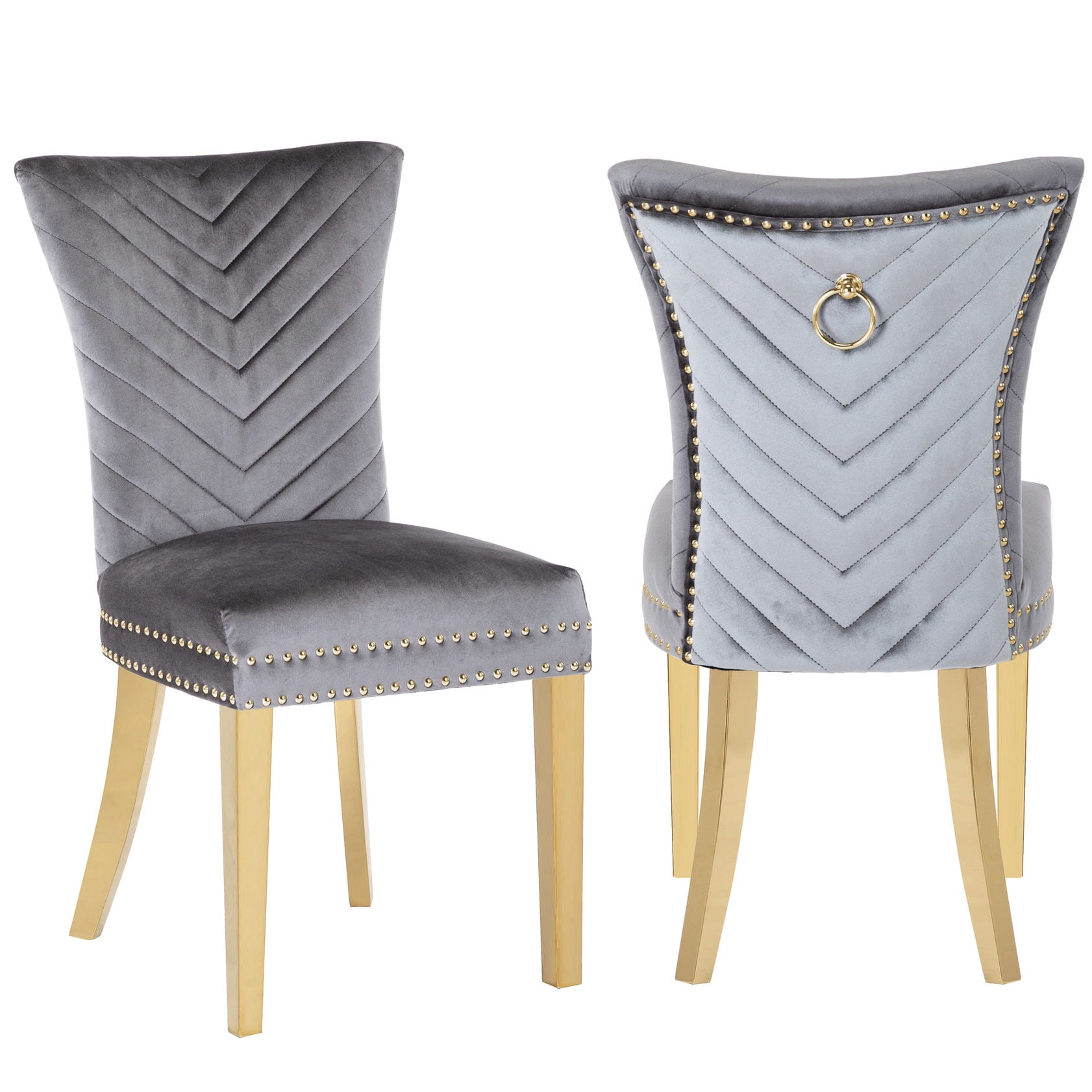 2-Piece Contemporary Gray Dining Seats | Gold Velvet for a Luxurious ...