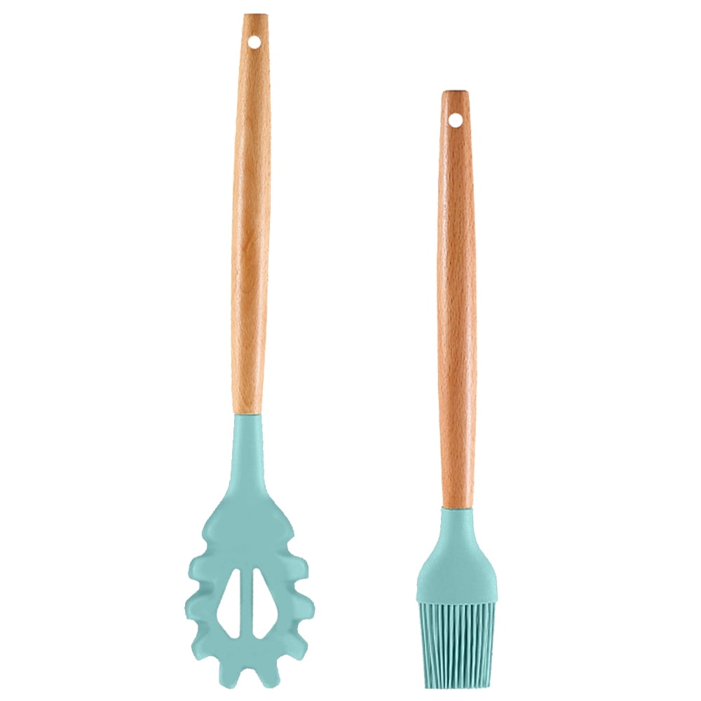 2-Piece Cooking Utensils , Silicone Kitchen Utensils Set with Wooden ...