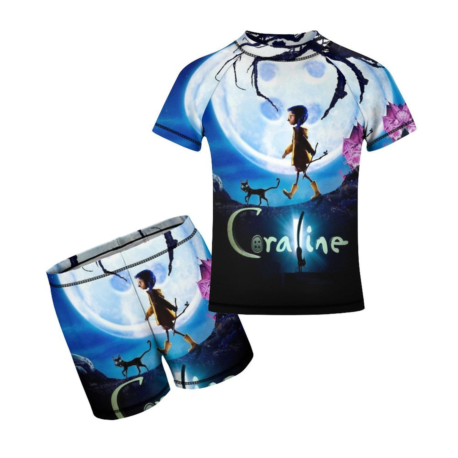 2 Piece Coraline Rash Guard Summer Swim Shirts with Shorts Set Bathing ...
