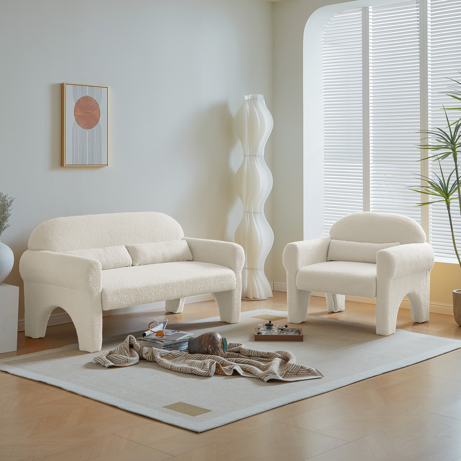 2 Piece Couch Set, 56.3"W Loveseat Sofa and Accent Chair with Teddy ...
