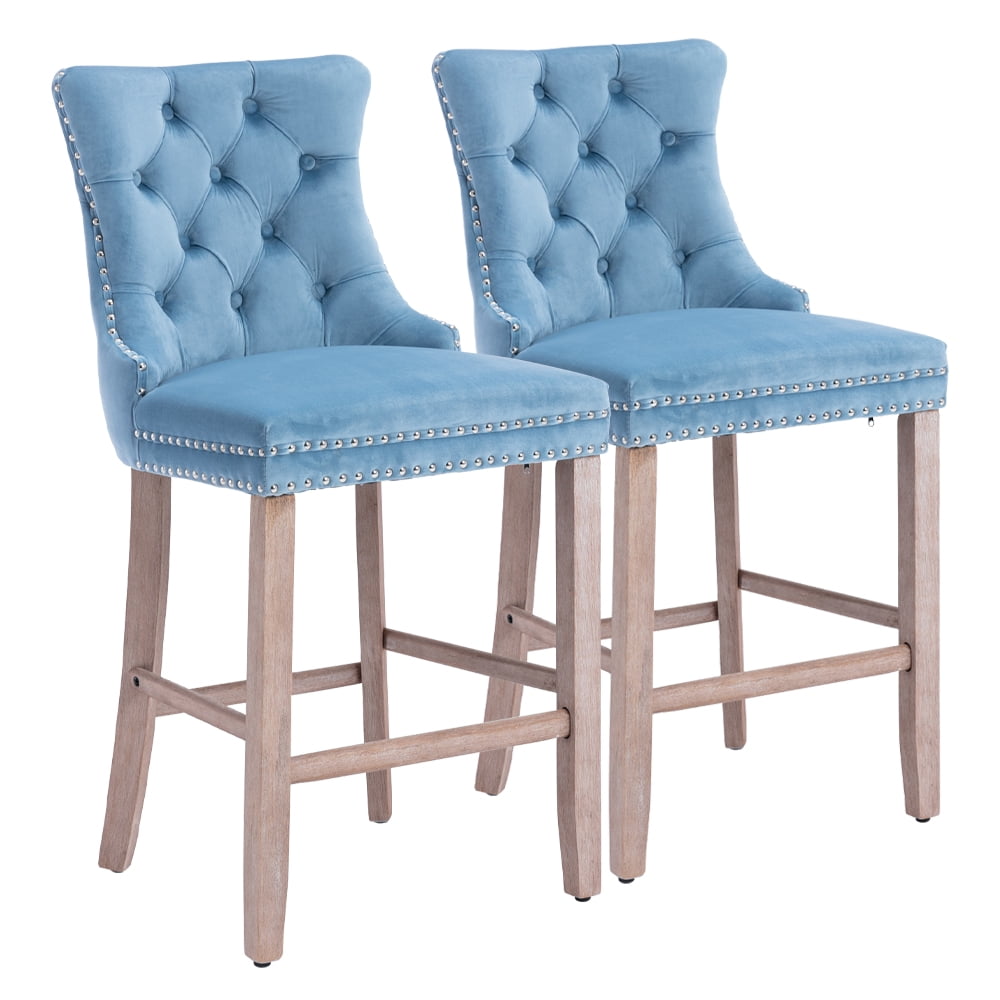2 Piece Counter Height Bar Stools, Velvet Upholstered Bar Stools Set of ...