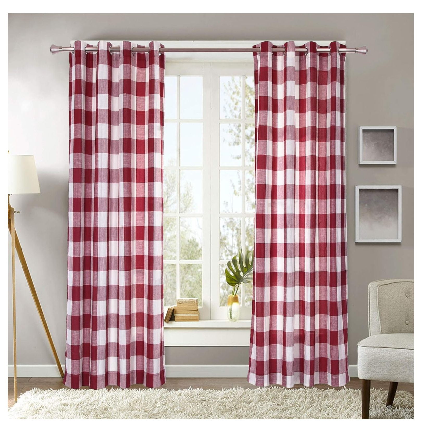 2 Piece Courtyard Plaid Buffalo Checkered Grommet Window Curtain ...