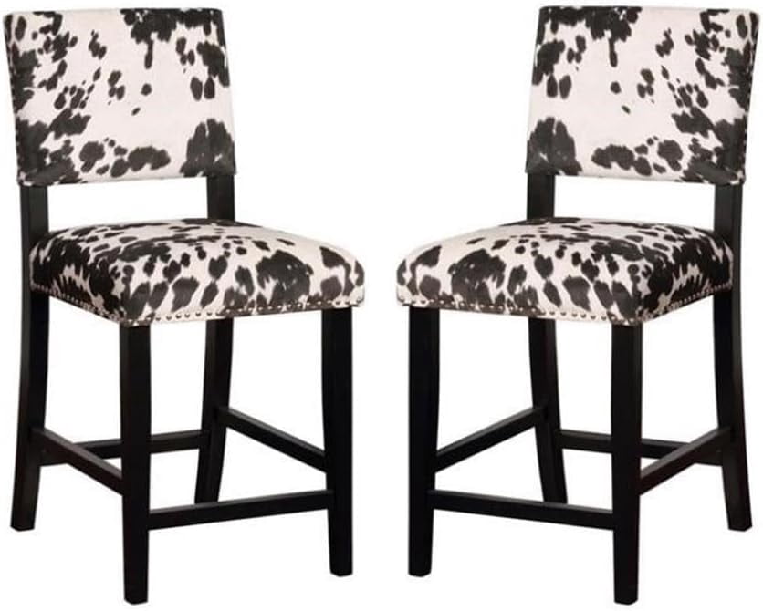 2 Piece Cow Print Wood Counter Stool Set in Black - Walmart.com