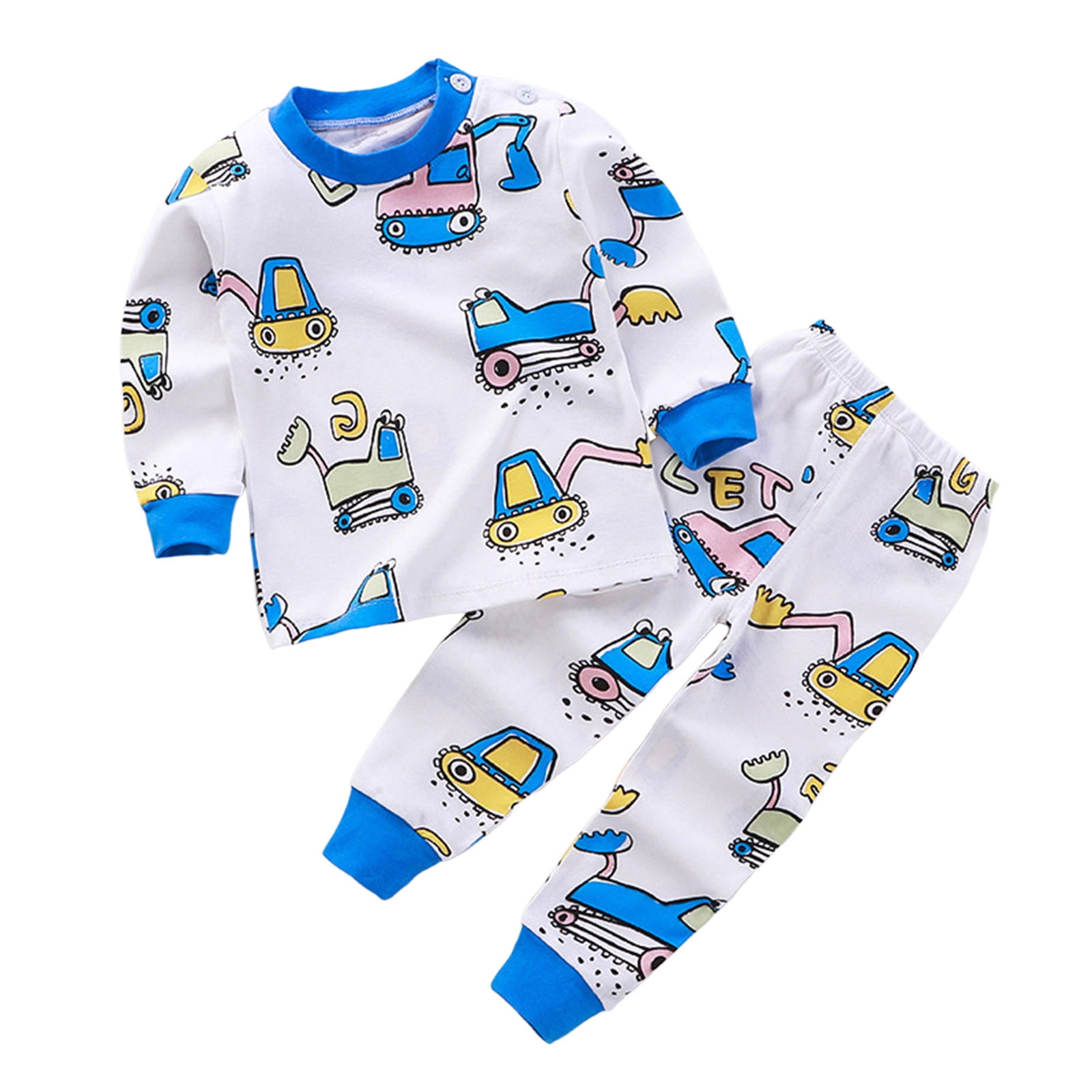 2-Piece Cozy Pajamas for Boys Cartoon Print Long Sleeve Childrens ...