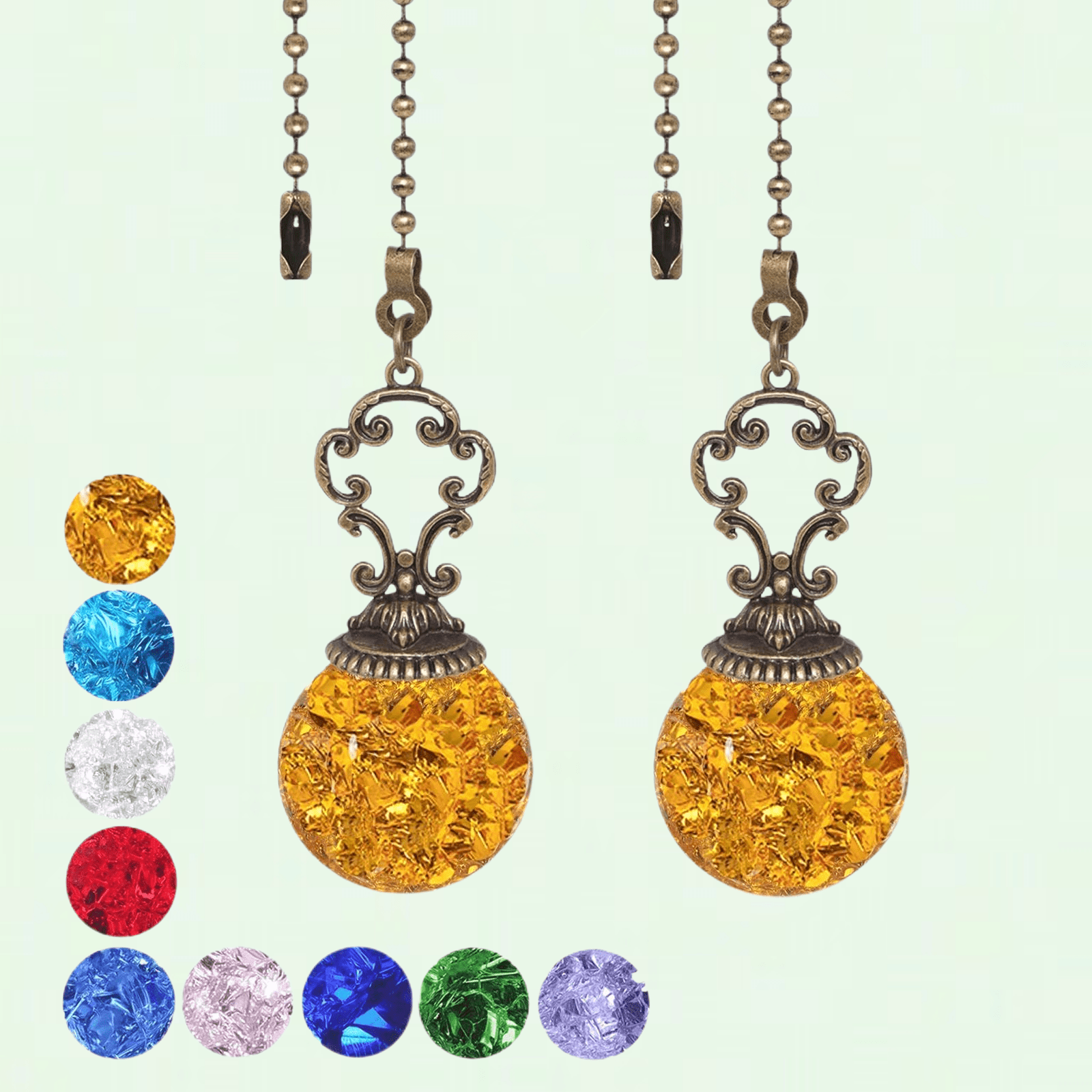 2 Piece Crystal Ceiling Fan Pull Chains, 15 Inches, Vintage Style ...