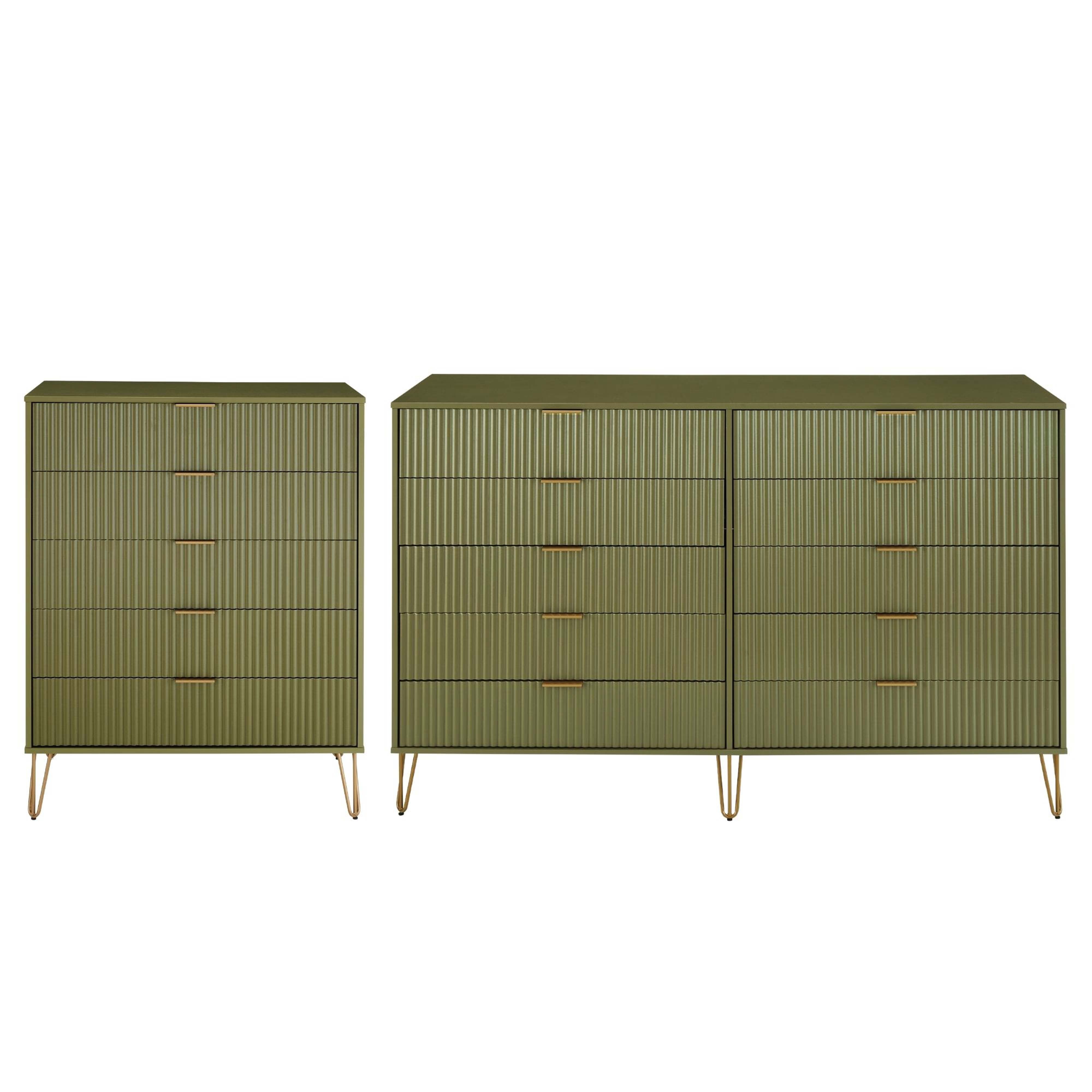 2-Piece DUMBO 5-Drawer Tall Dresser & 10-Drawer Double Tall Dresser in ...