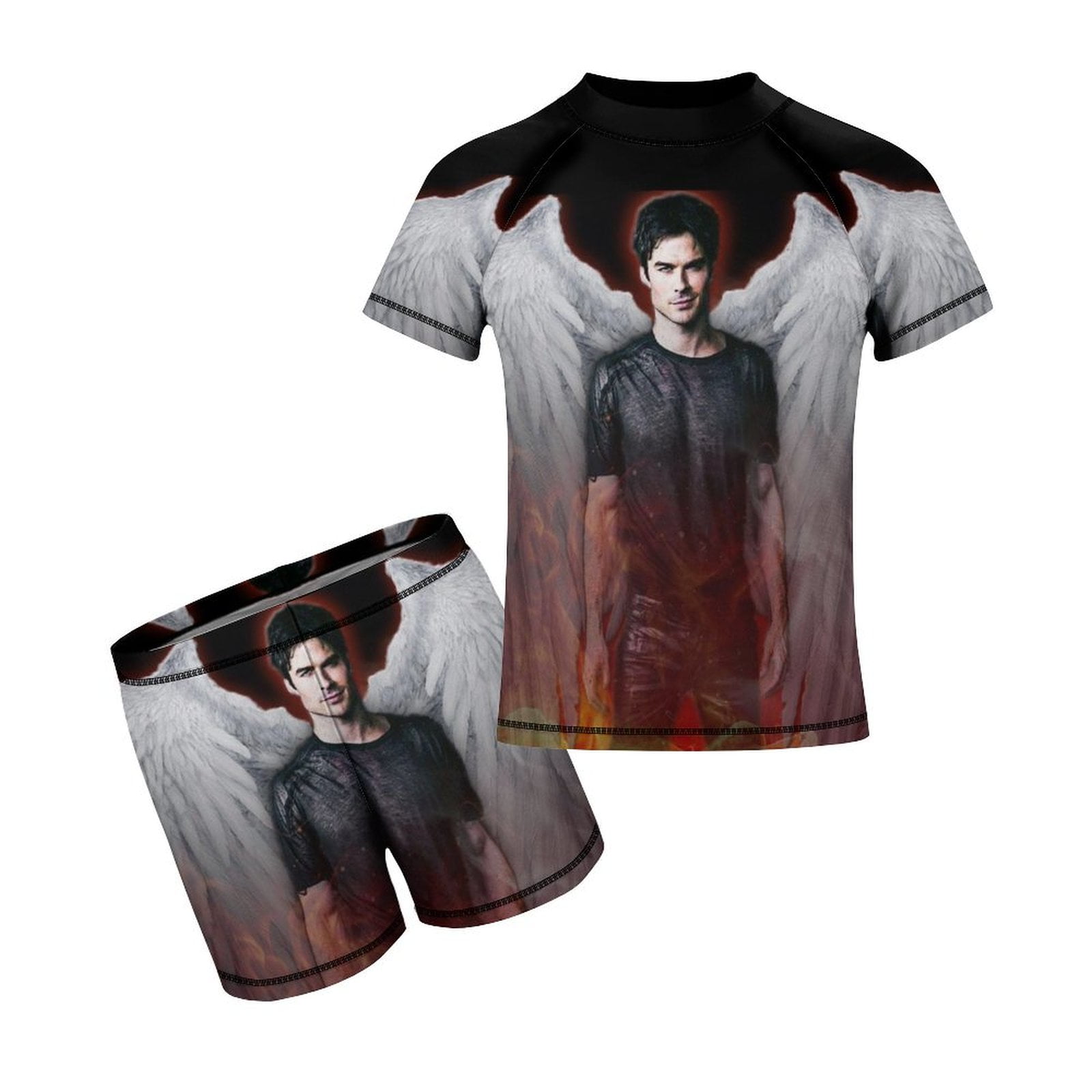 2 Piece Damon Salvatore Rash Guard Set Summer Swim Shirts with Trunks ...