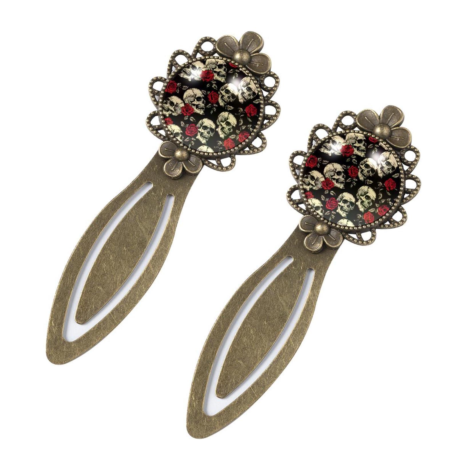 2 Piece Dead Skull Red Rose Bookmark, Vintage Style Book Markers for ...