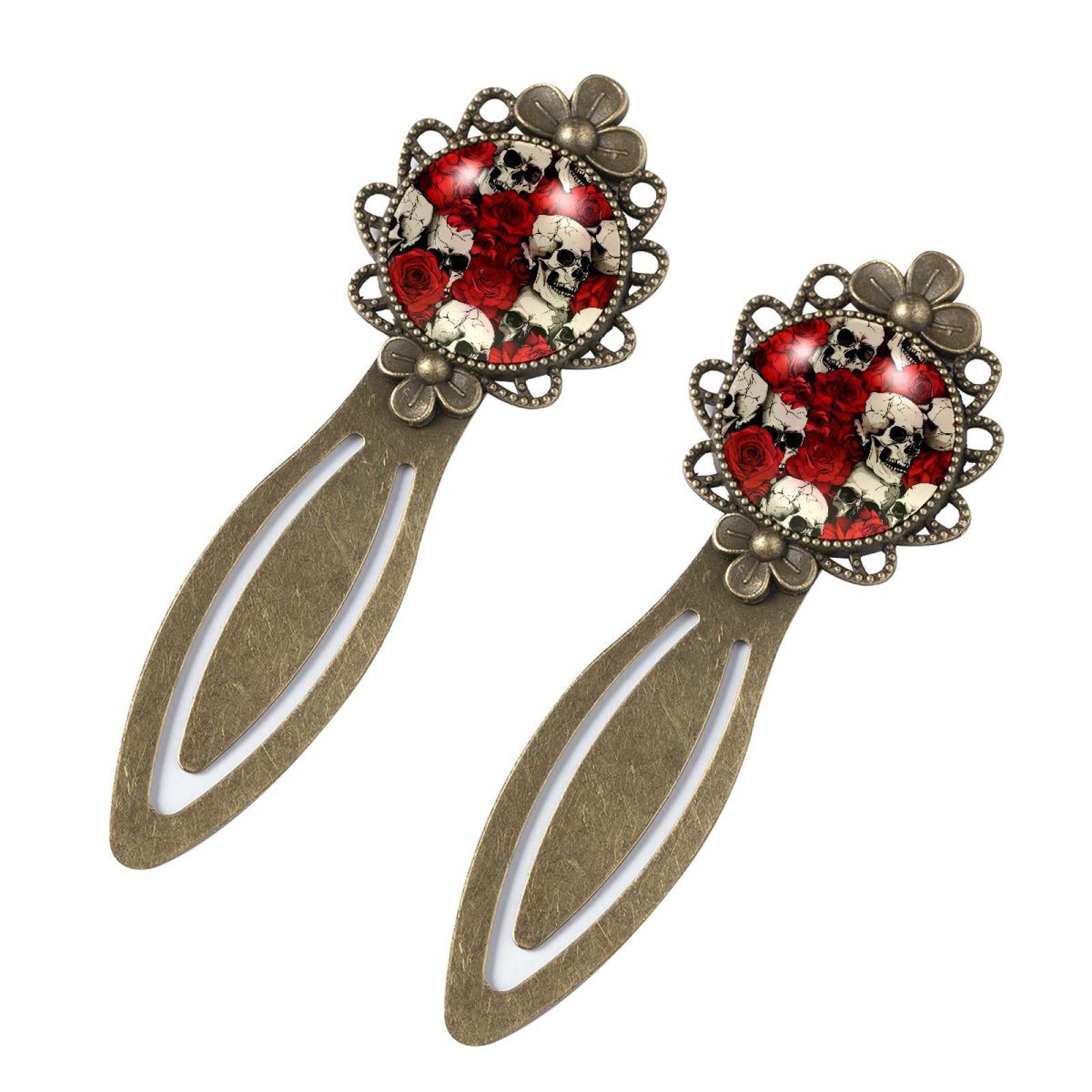 2 Piece Dead Skull Red Roses Bookmark, Vintage Style Book Markers for ...