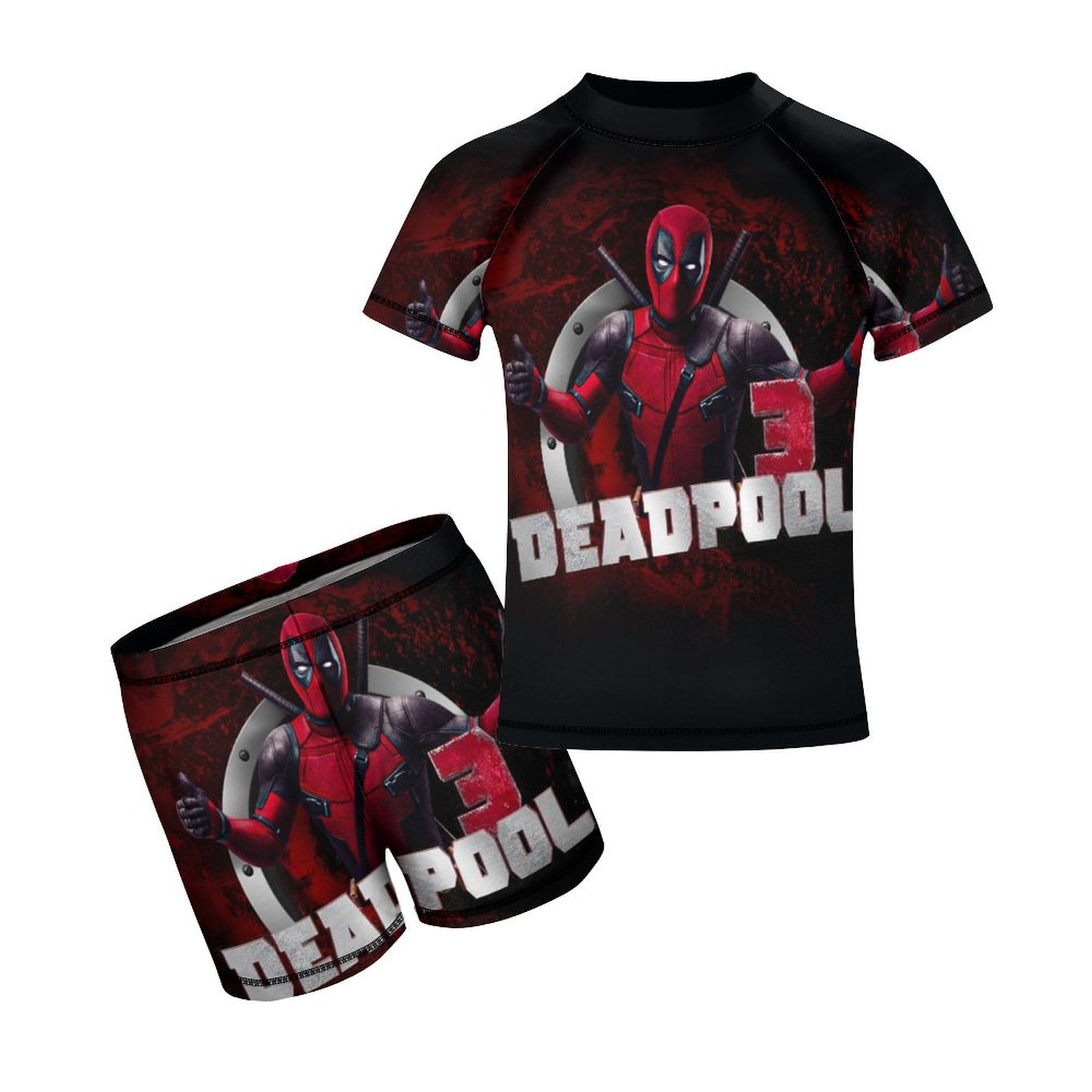 2 Piece Deadpool Boys Short Sleeve Swimsuit Rash Guard Sets Swimwear ...