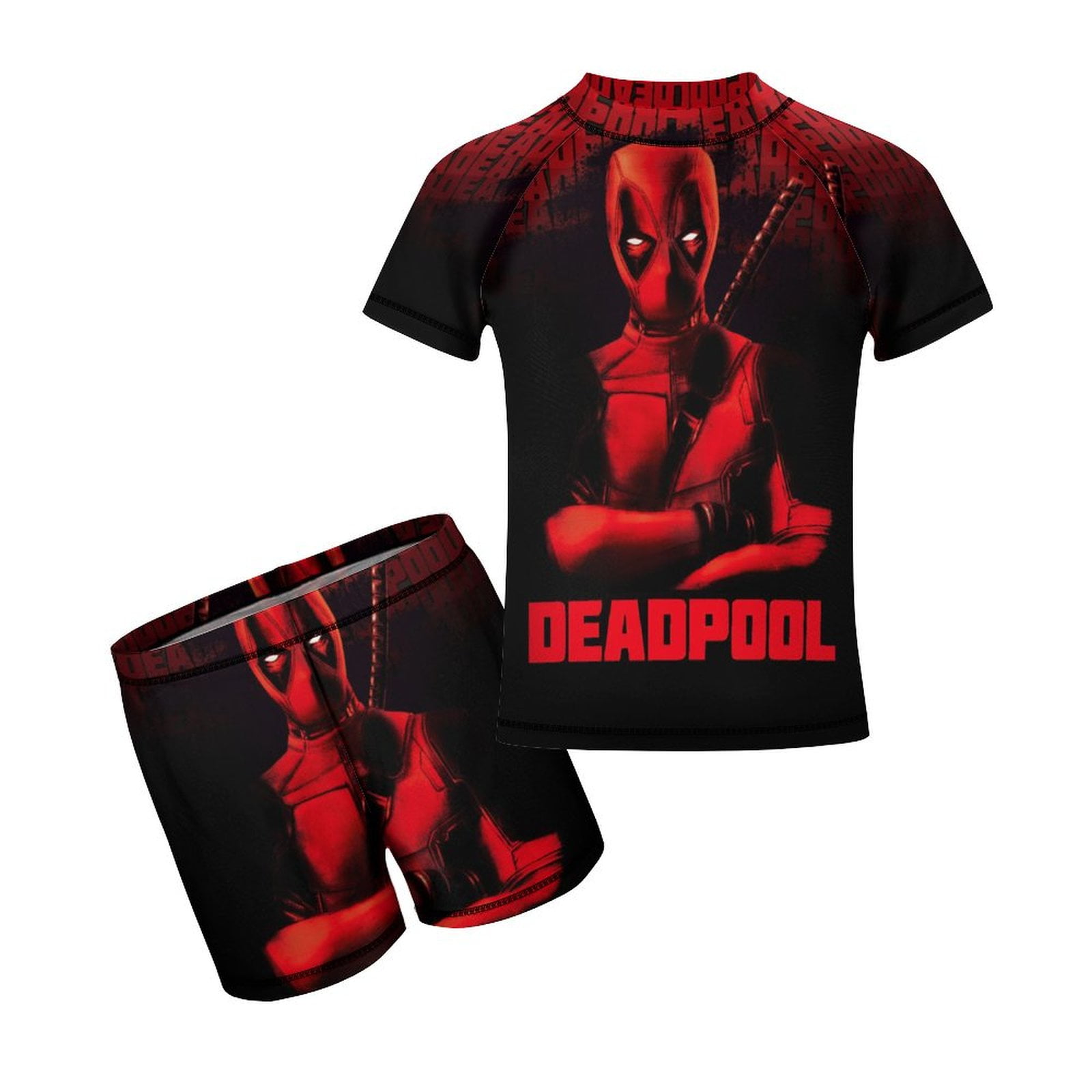 2 Piece Deadpool Boys Short Sleeve Swimsuit Rash Guard Sets Swimwear ...