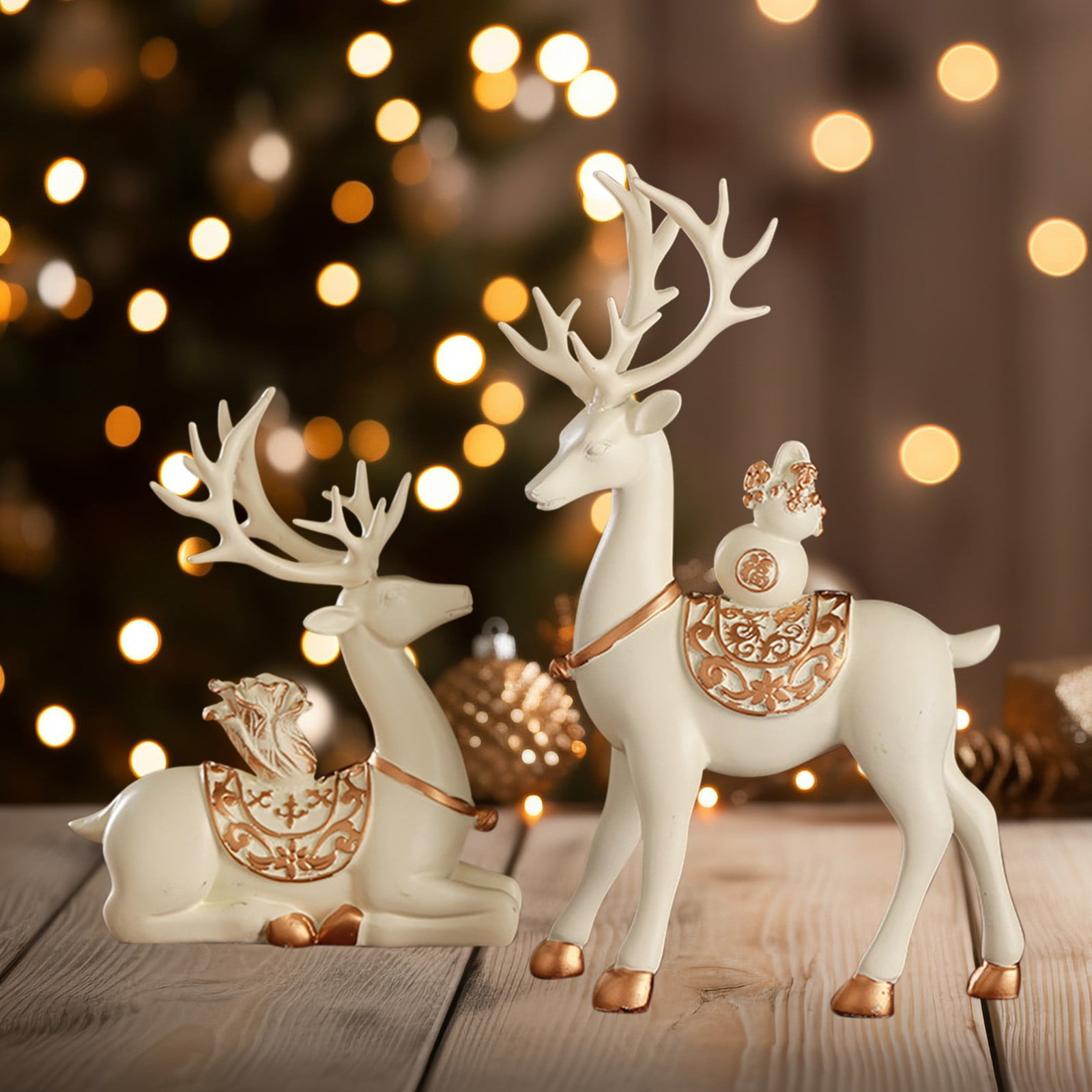 2-Piece Deer Statue Set - Elegant Desktop and Wine Rack Decor for Home ...
