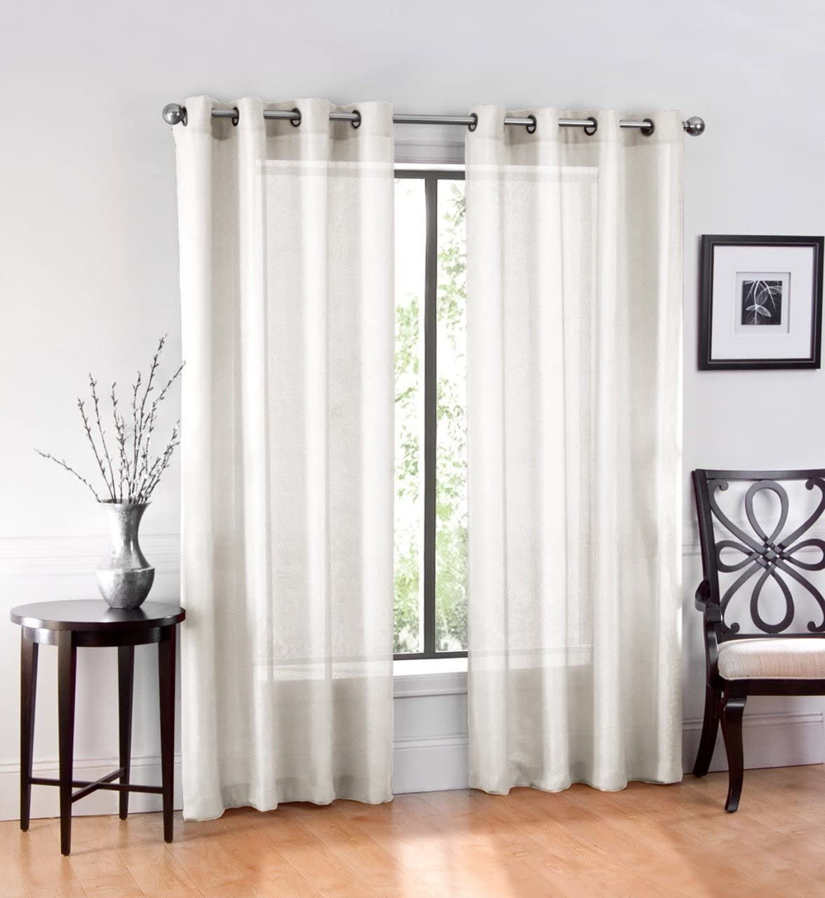 2 Piece Delux High Woven Thread Window Sheer Curtains Grommet Panels 54 ...