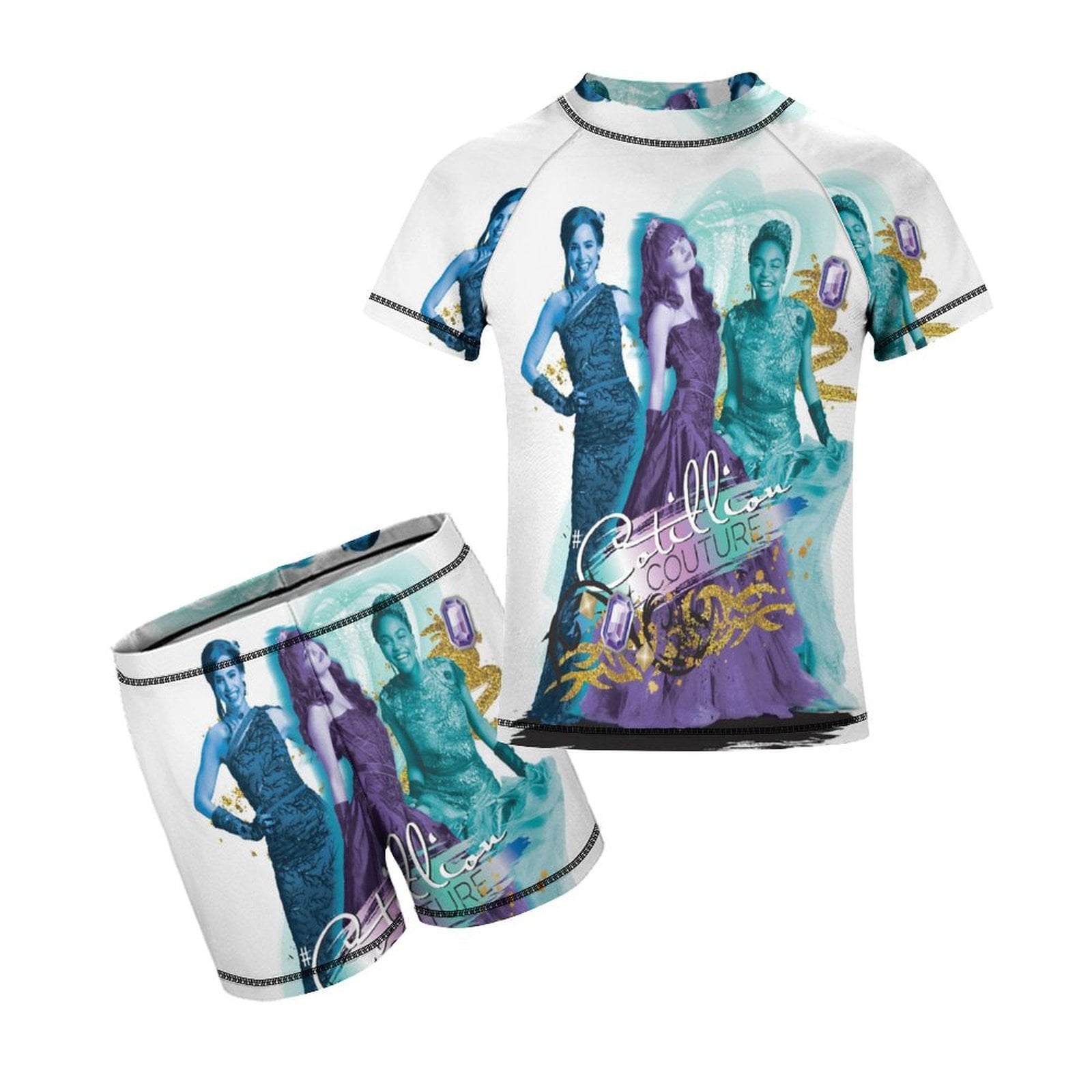 2 Piece Desc-endant Bathing Suits Rash Guard Swim Shirts with Shorts ...
