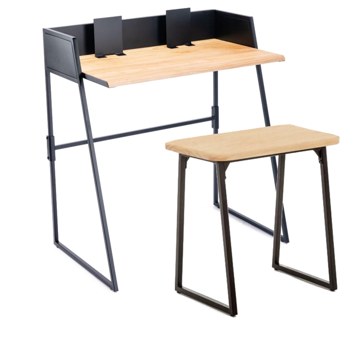 2 Piece Desk Set with Bench Wood and Metal Natural Brown and Black ...