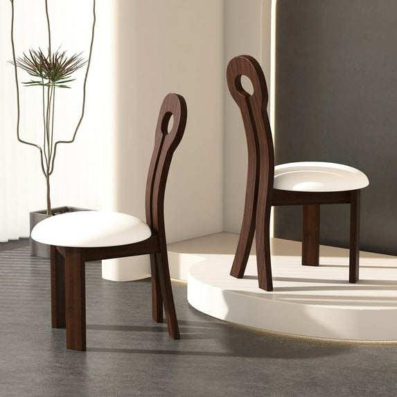 2 - Piece Dining Chair Set, Walnut Brown, PU Leather & Solid Wood | Key ...