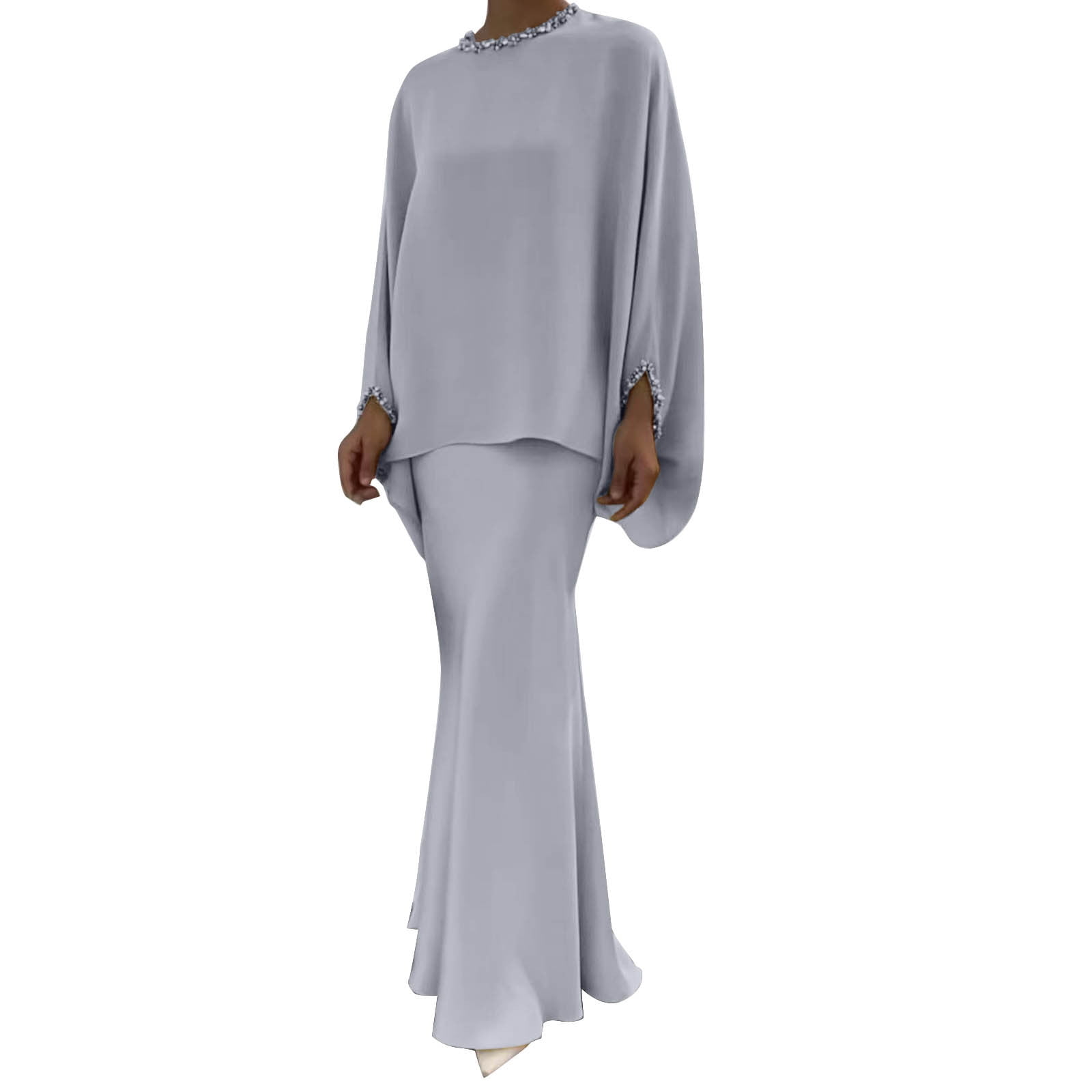 2 Piece Dress Set Women Plus Size Wedding Guest Outfits 3/4 Sleeve ...