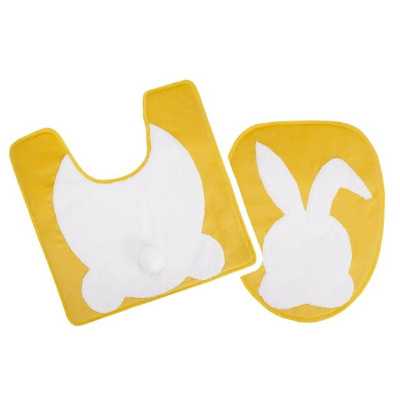 2 Piece Easter Decorative Bunny Toilet Mat And Foot Pad Set, Soft Plush ...