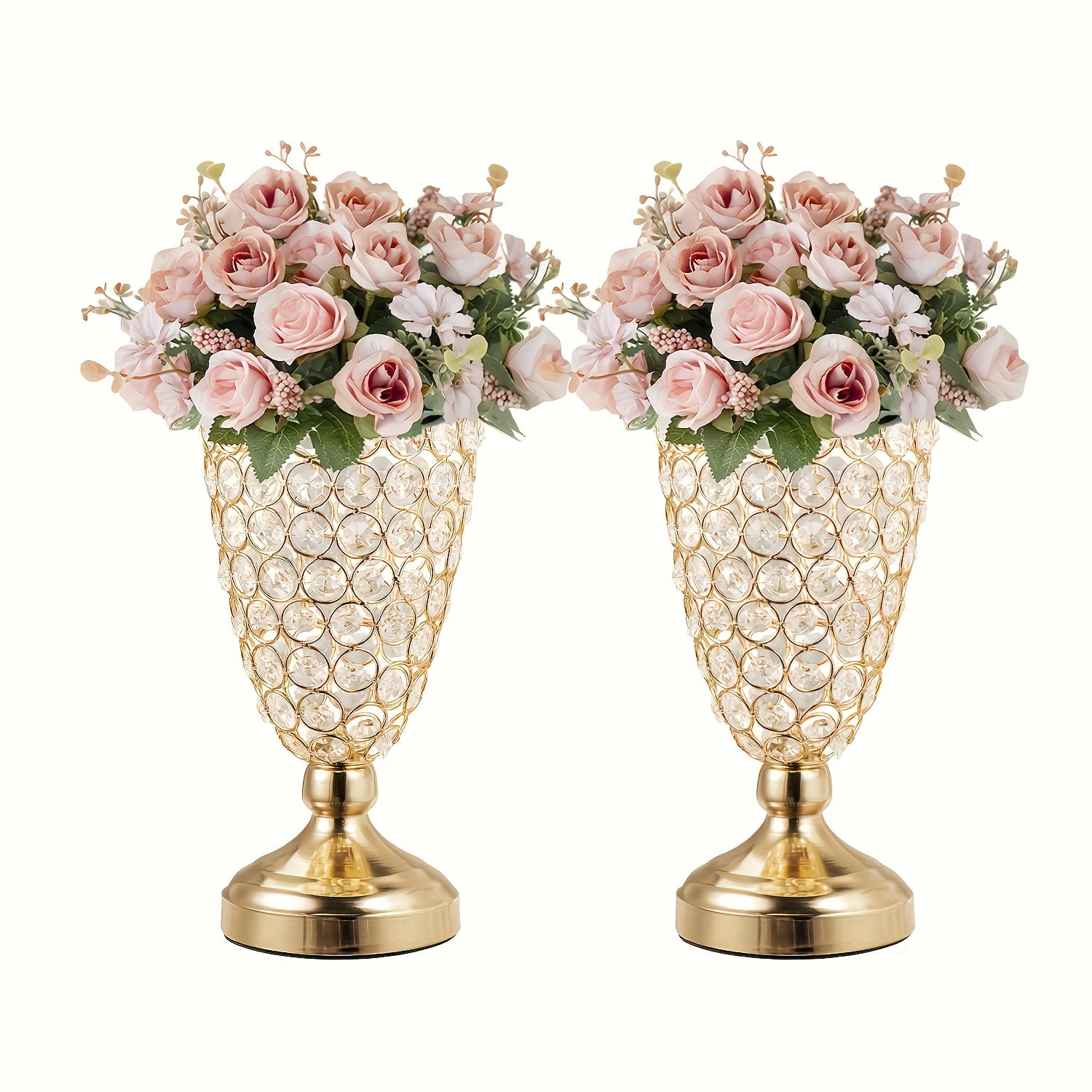 2-Piece Elegant 10.6-Inch Wrought Iron Crystal Vases - Crystal-Adorned ...