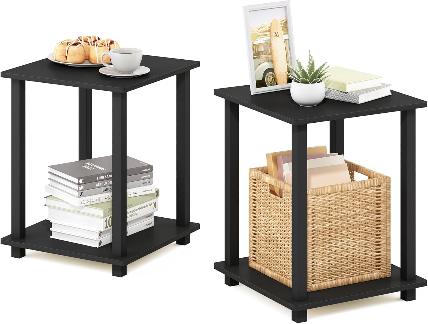 2-Piece End Table Set, Americano Black Modern Coffee Table with Storage ...