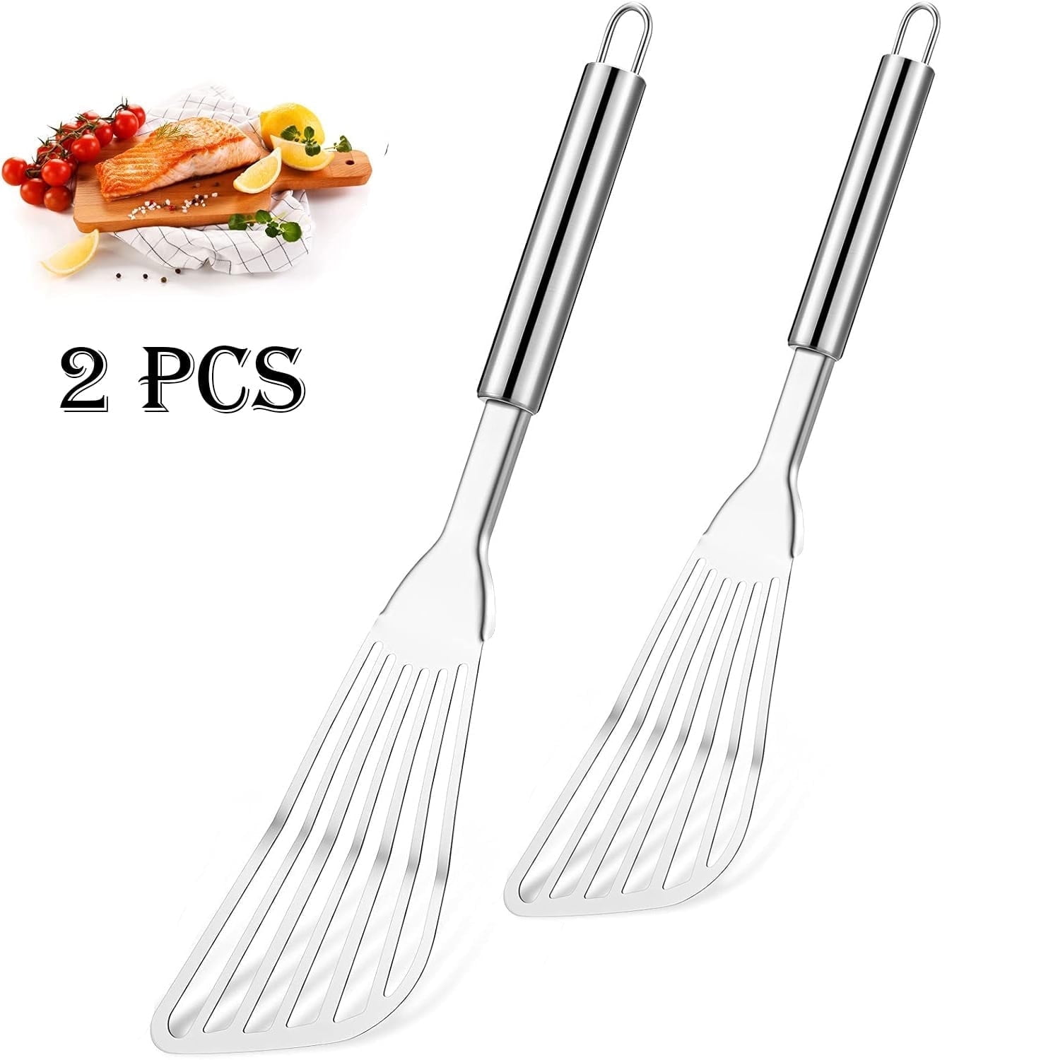 Wattne Stainless Steel Fish Spatula, Slotted, 12.8 Inches, 2-Piece Set ...