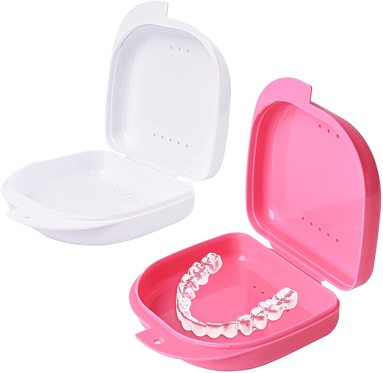 2-Piece Fixed Box Fixed Container Partial Denture Box (Pink+White ...