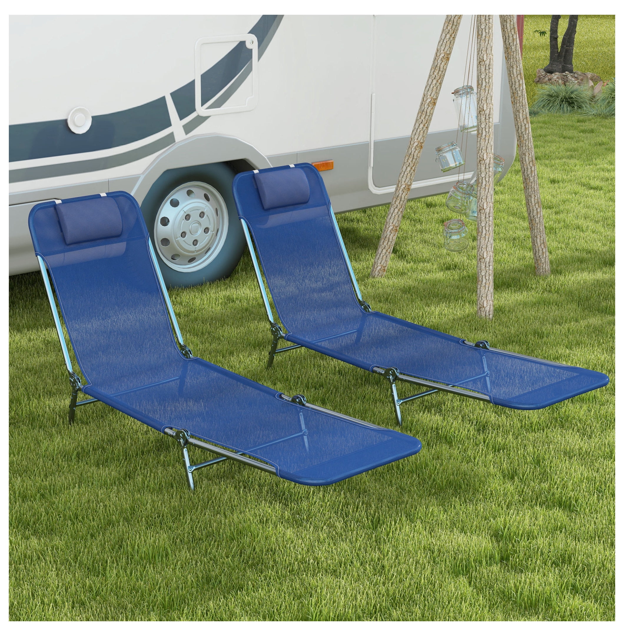 2 Piece Folding Chaise Lounge Chairs Set, Reclining Sun Loungers with ...