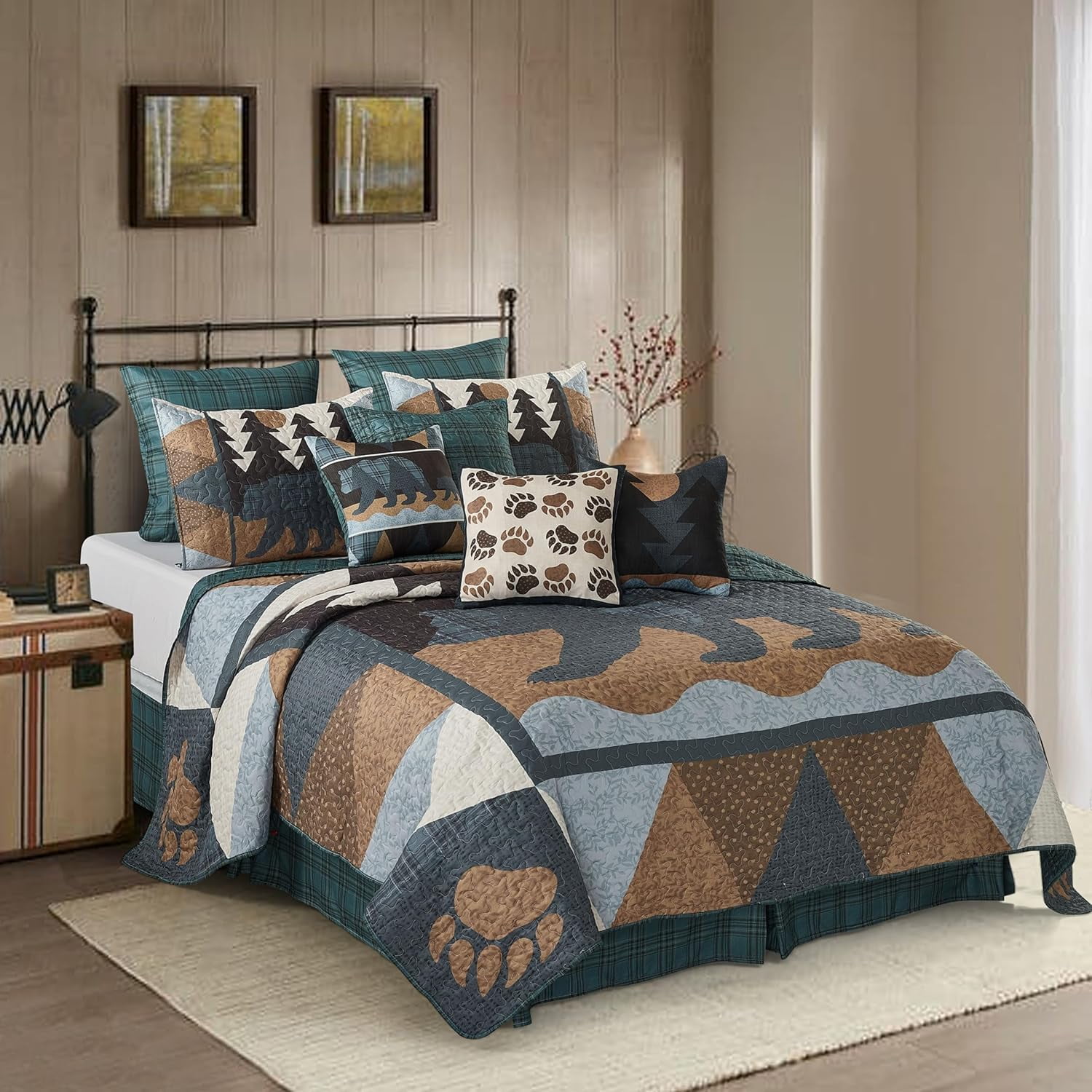 2 Piece Full/Queen Quilt Bedding Set - Country Reversible Comforter Set with Decorative Pillow ...