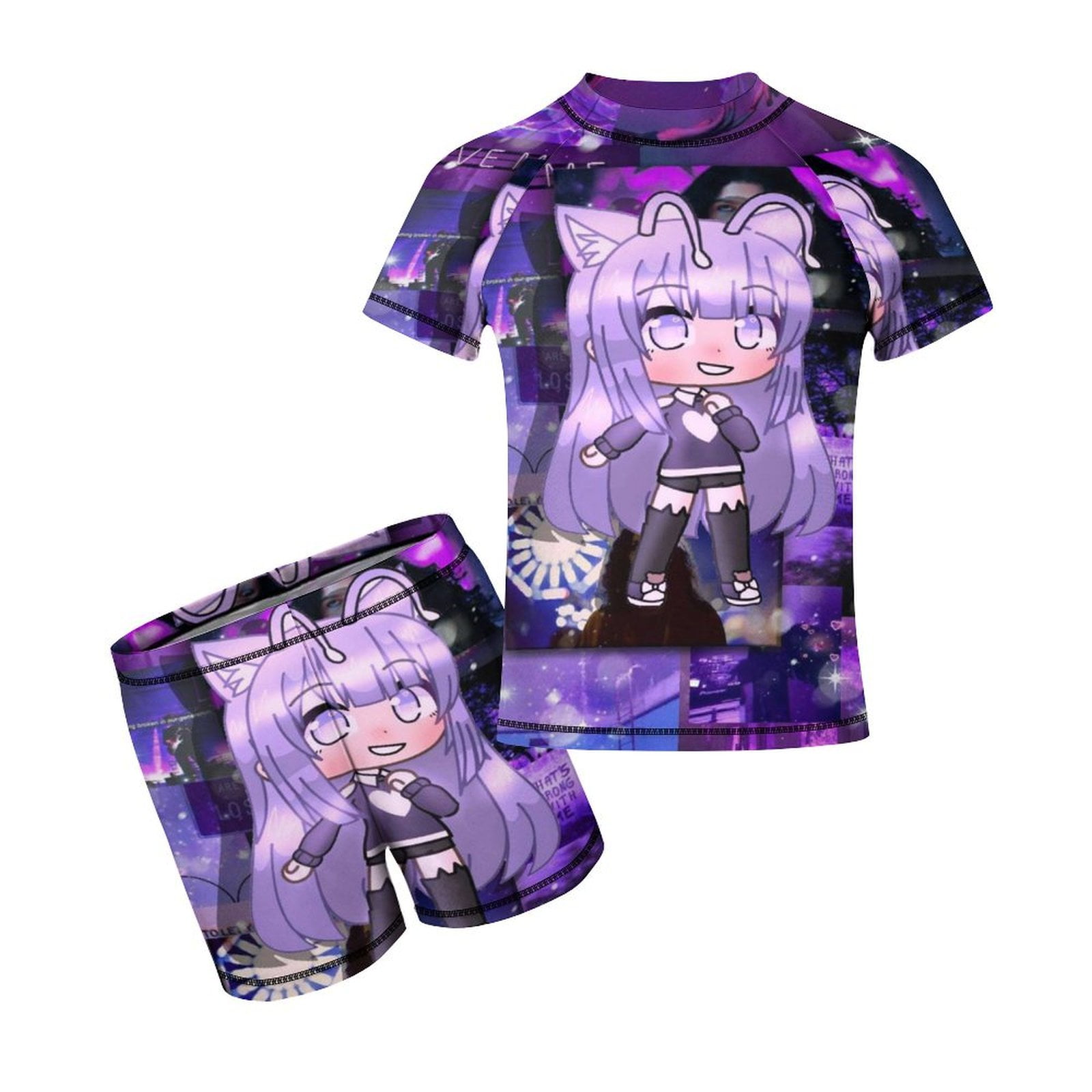 2 Piece Galaxy Gacha Life Rash Guard Summer Swim Shirts with Shorts Set ...