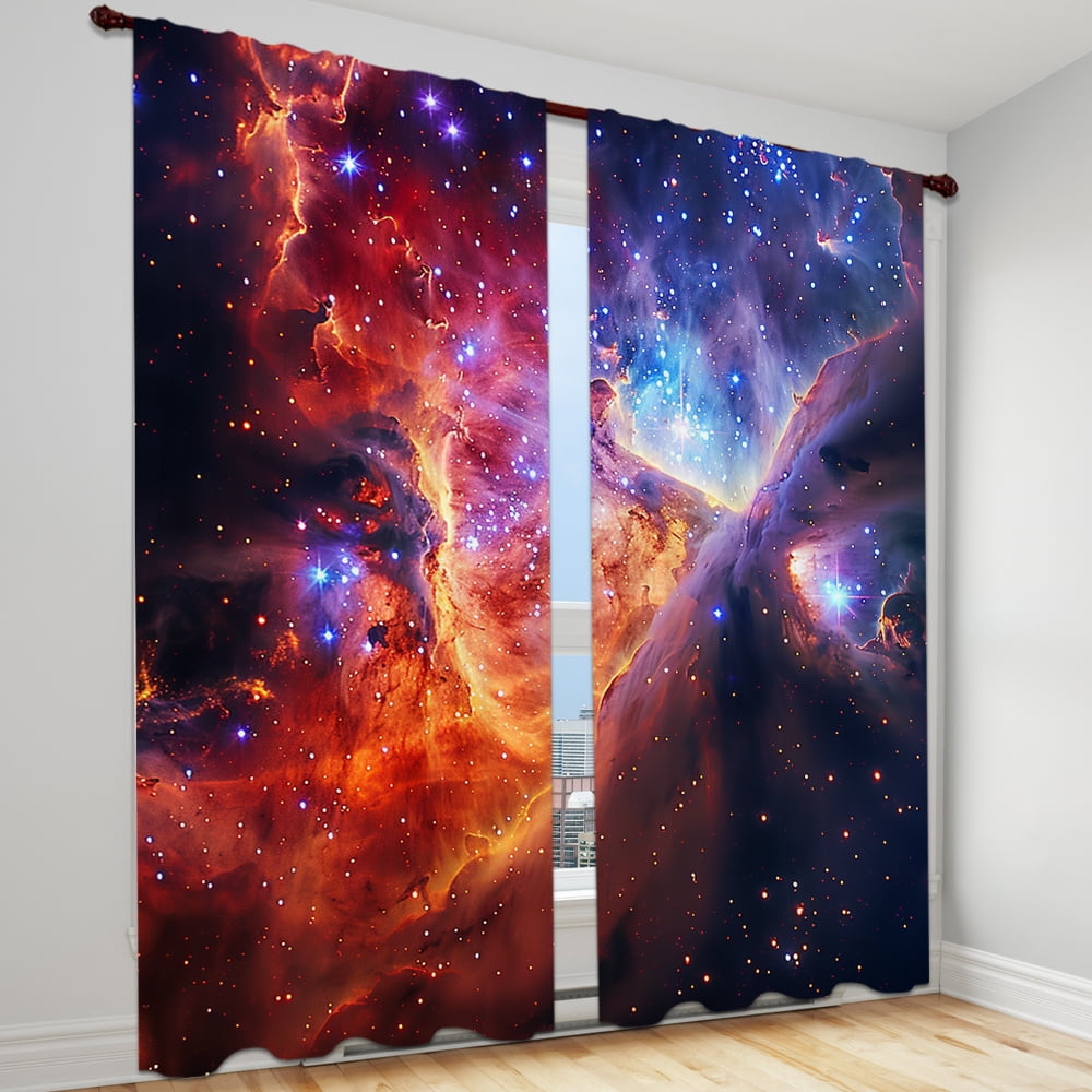 2-Piece Galaxy Tree Shadow Print Curtains Privacy Semi-Blackout Rod ...