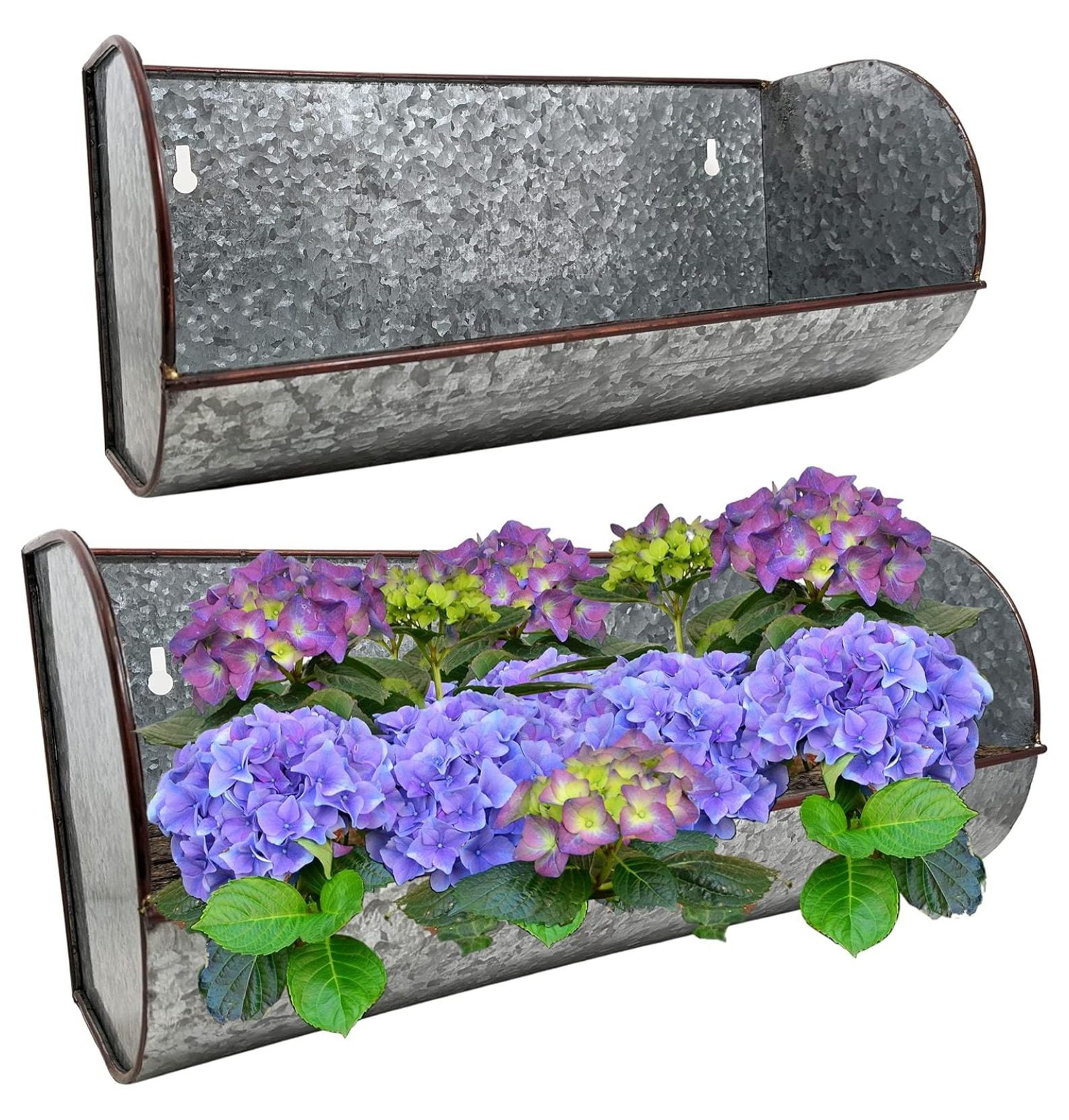 2 Piece Galvanized Wall Mount Flower Pot Set, Includes Two Different ...
