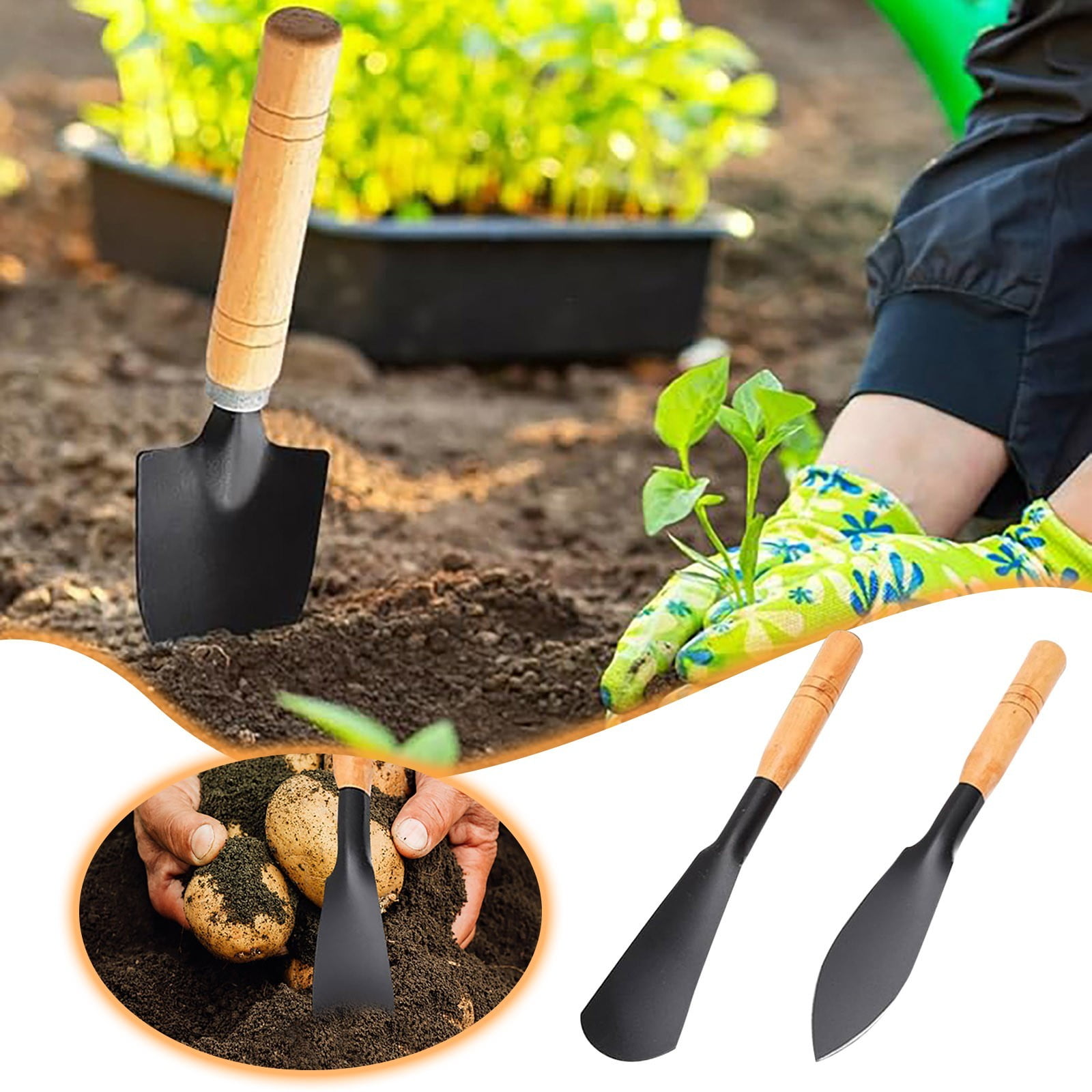 2 Piece Garden Trowel Set - Ergonomic Wood Handle Hand Shovels for ...