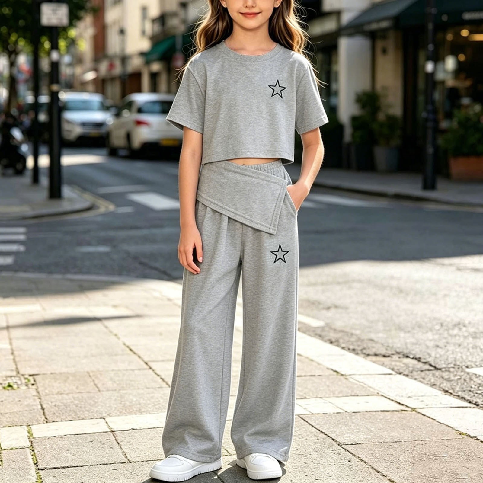 2 Piece Girls Outfit Ombre Gradient Heart Graphic Tee Clothes Short ...