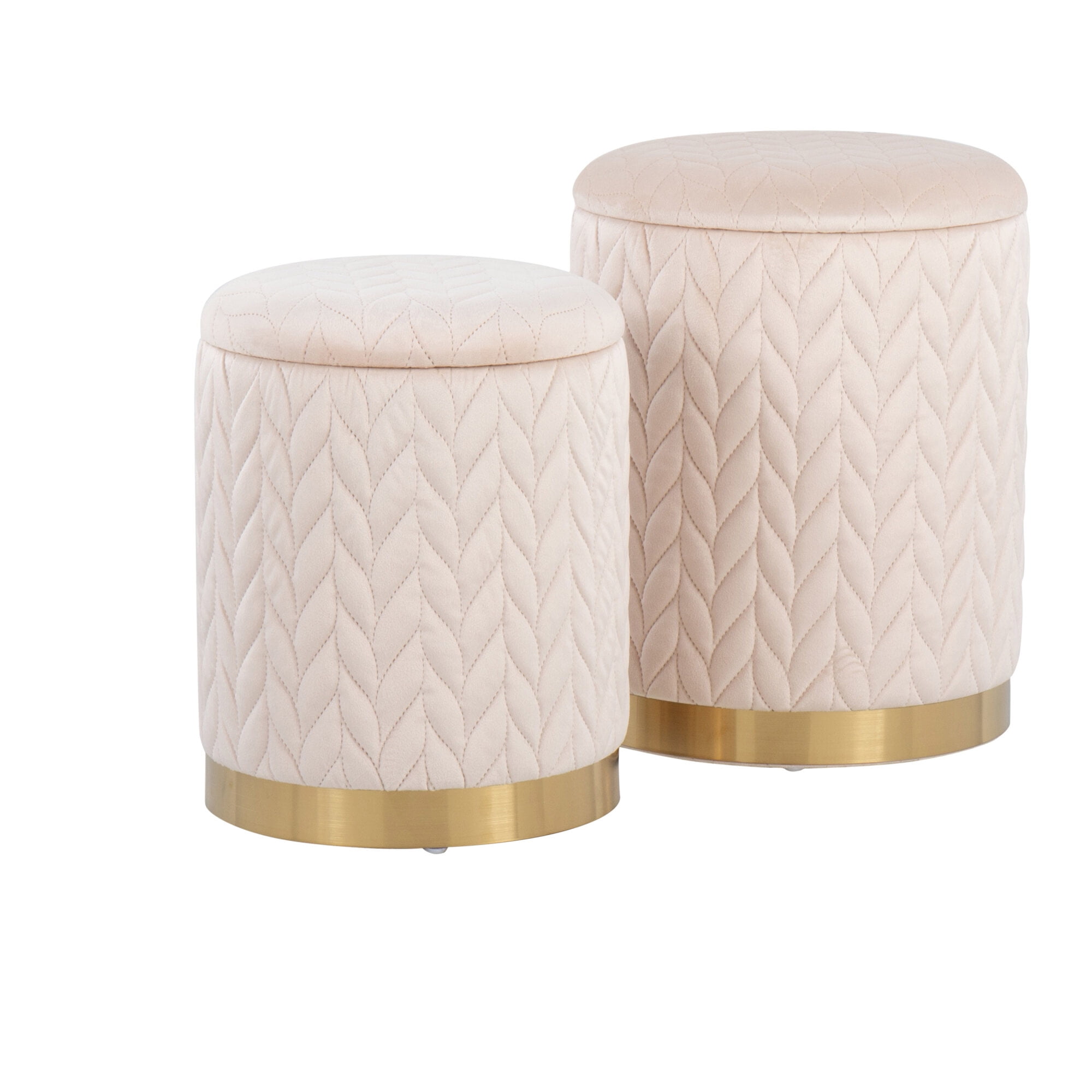 2 Piece Glam Quilted Ottomans, Modern Home Nesting Foot Stool with Gold ...