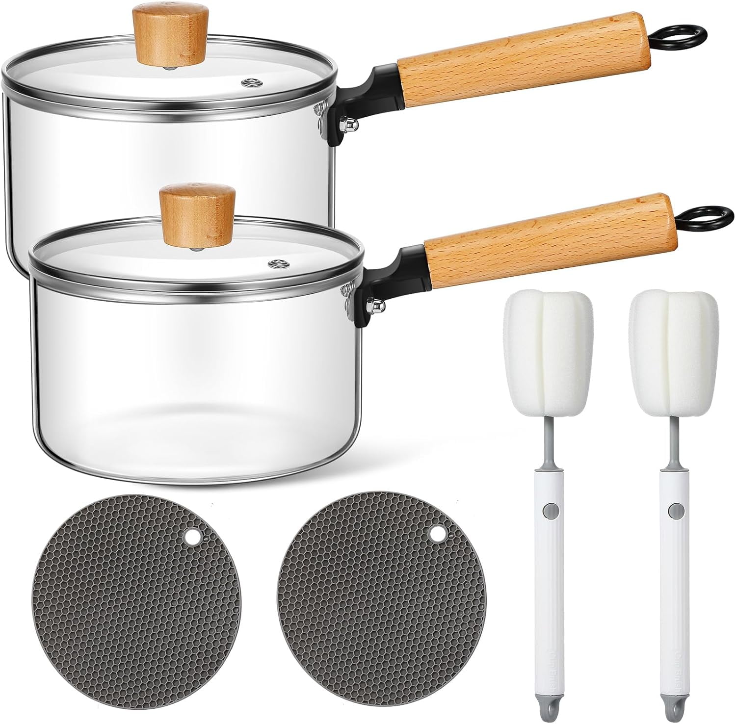 2-Piece Glass Cookware Set for Stovetop Kitchen Glass Cookware, Clear ...