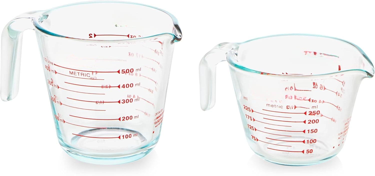 2 Piece Glass Measuring Cup Set, Includes 1-Cup, and 2-Cup Tempered ...